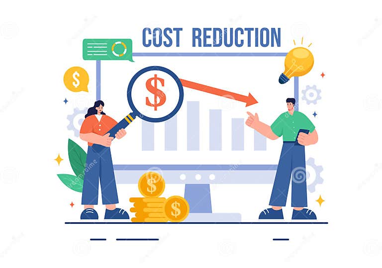 Cost Reduction Vector Illustration Depicting Decrease, Price Minimization, or Falling Profit ...