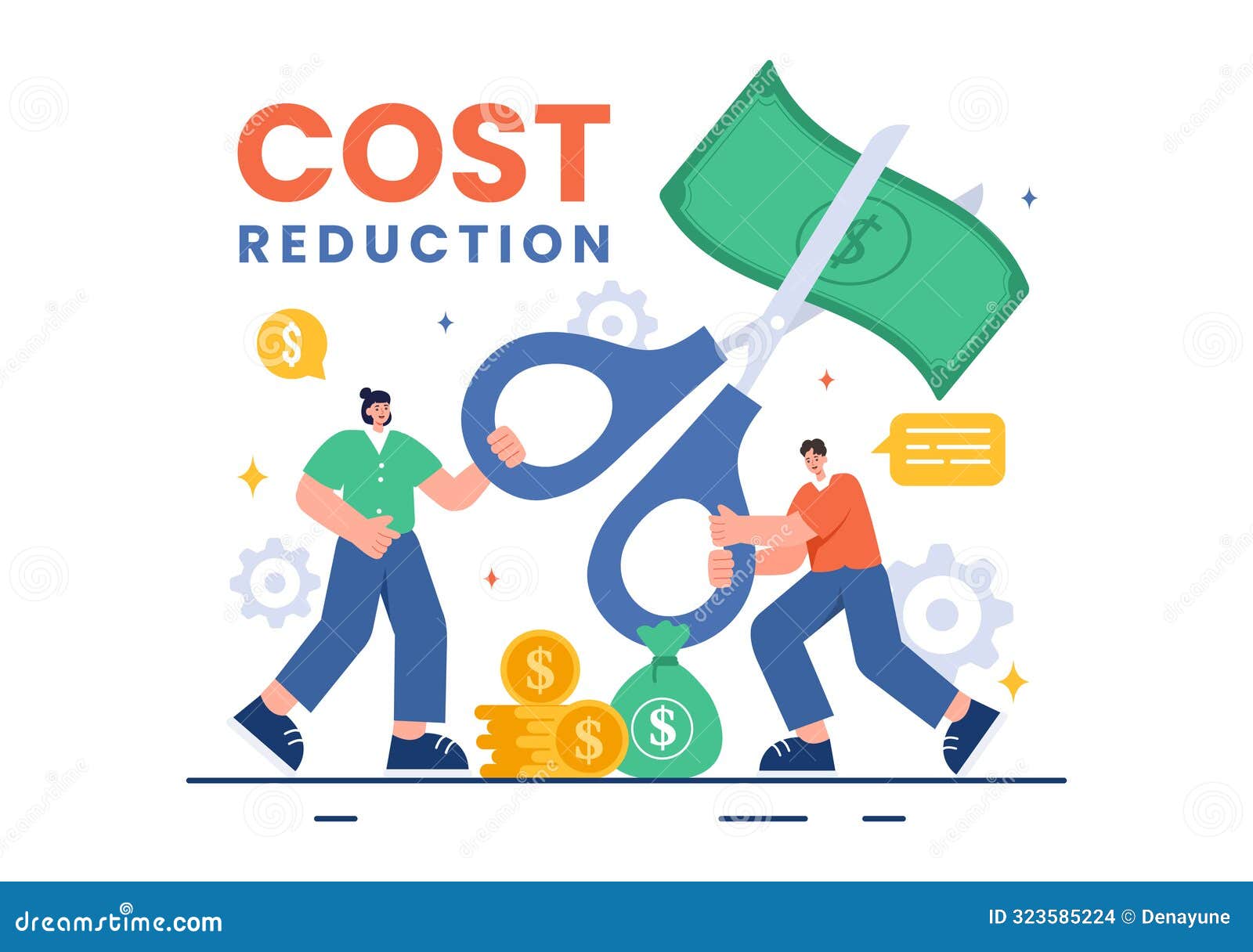 Cost Reduction Vector Illustration Depicting Decrease, Price Minimization, or Falling Profit ...