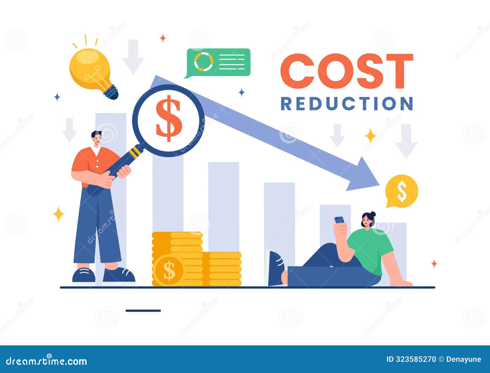 Cost Reduction Vector Illustration Depicting Decrease, Price ...