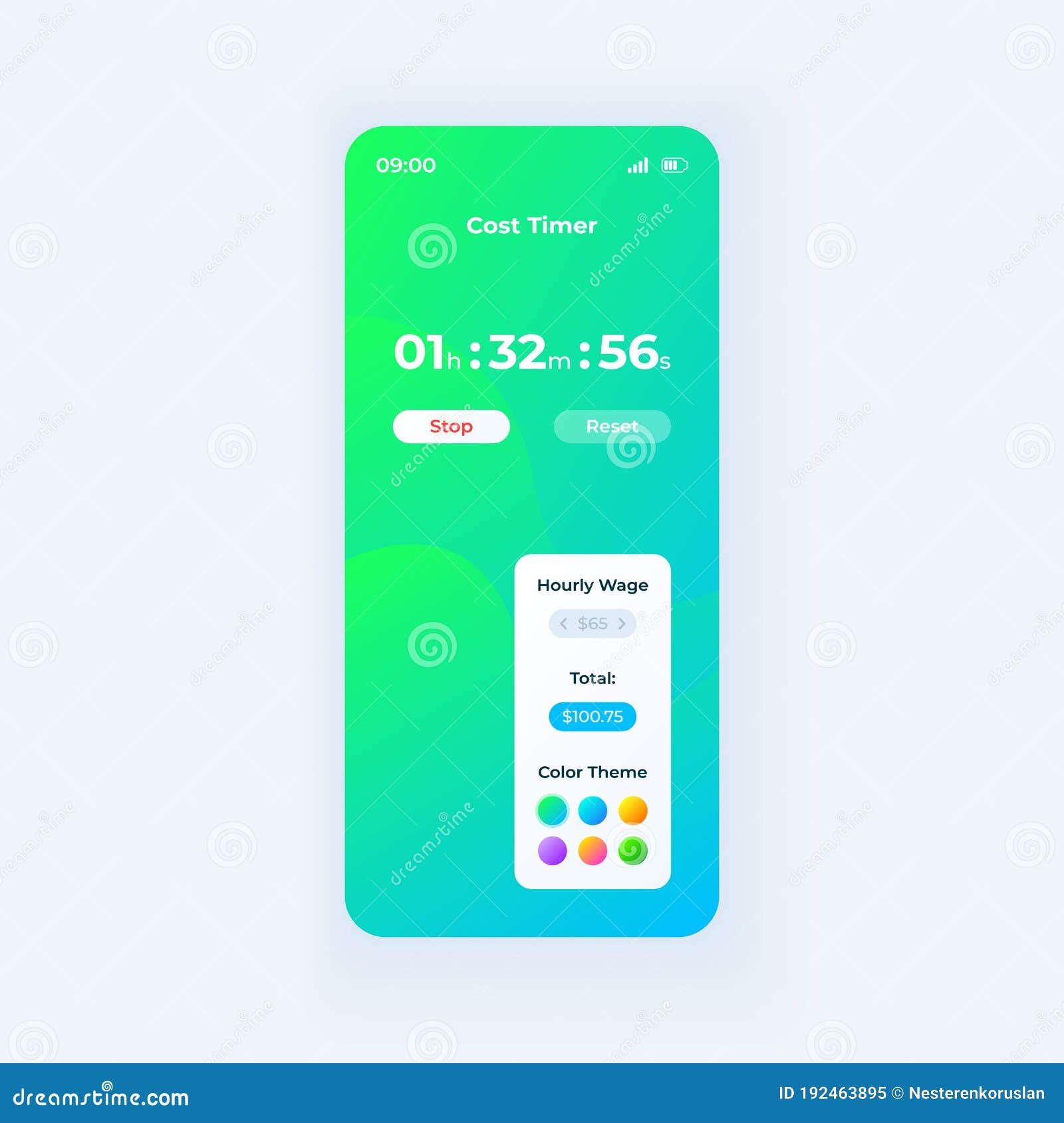 Cost Timer App Smartphone Interface Vector Template Stock Vector - Illustration of mobile, flat ...