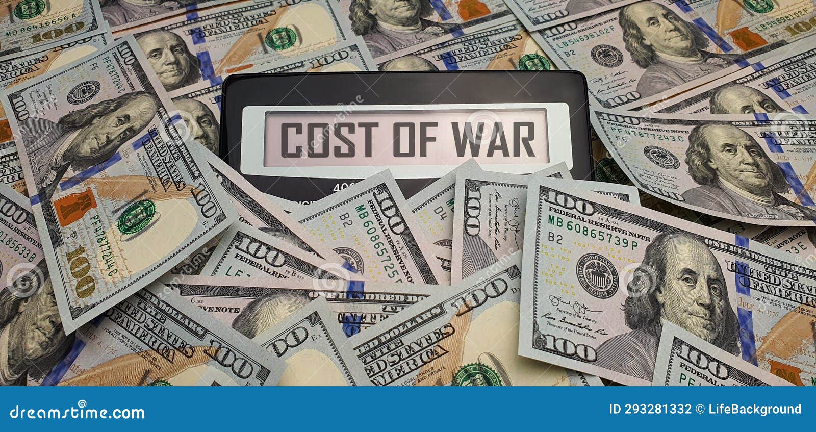 The Cost of War. a Calculator Surrounded by 100 US Dollar Bills Stock ...