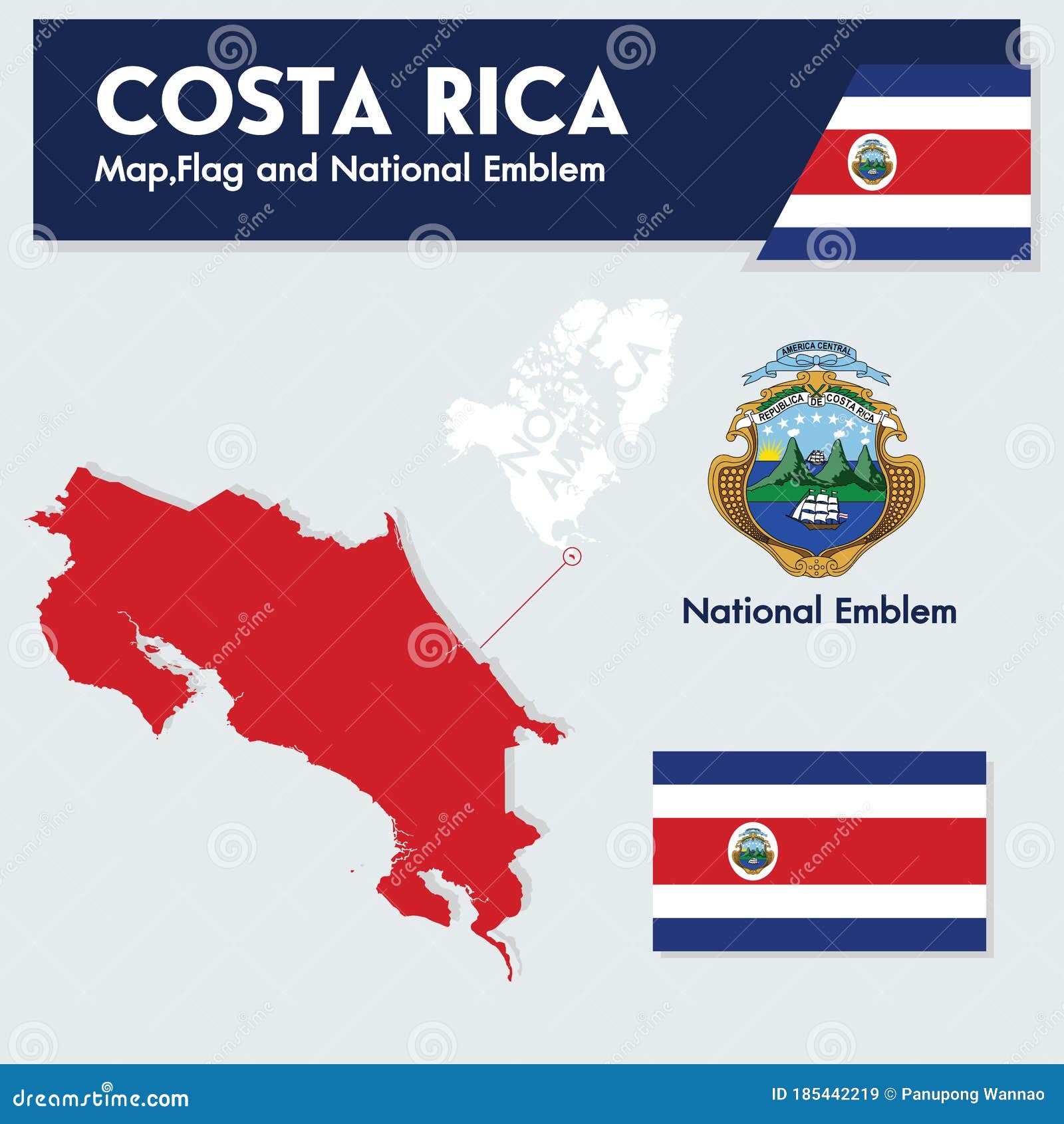 Map Of COSTA RICA Flag And National Emblem Cartoon Vector ...