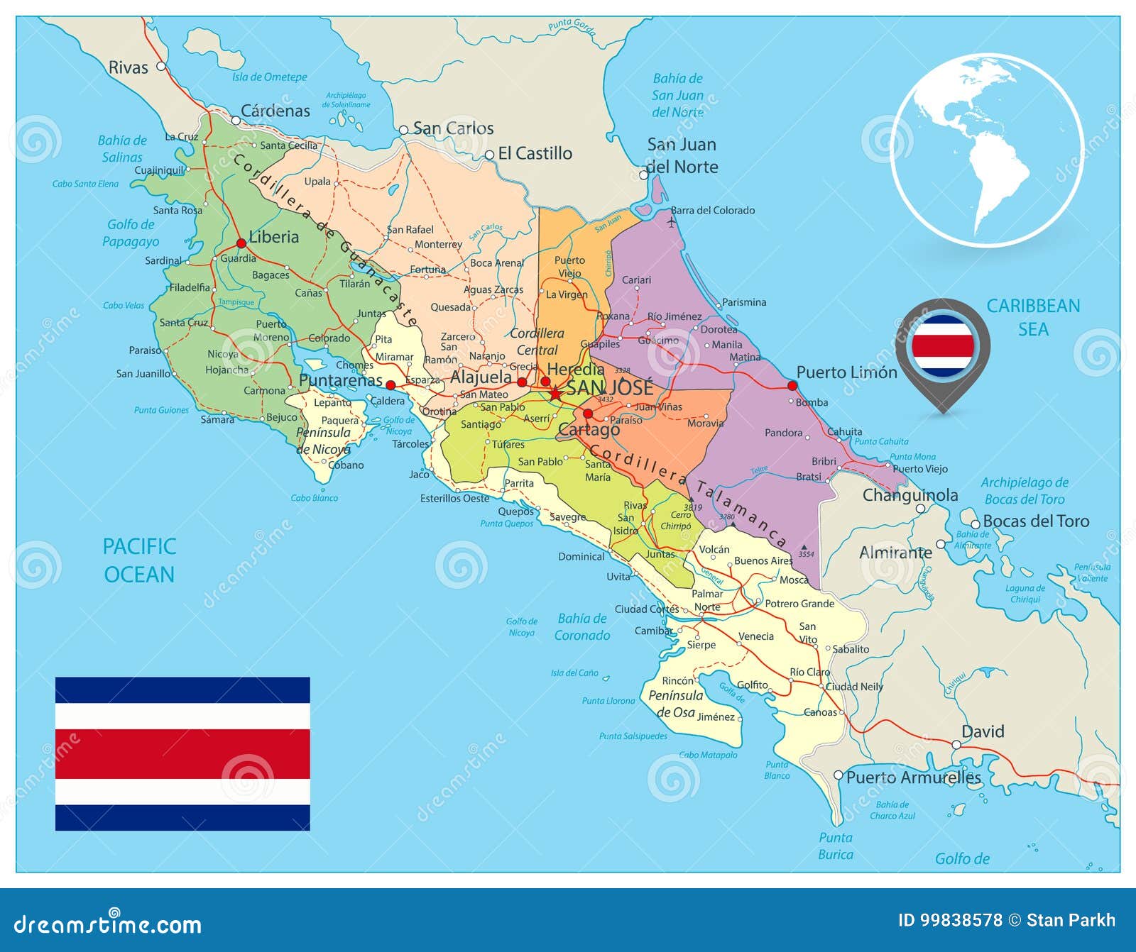 Costa Rica Administrative Map Illustration de Vecteur - Illustration of ...