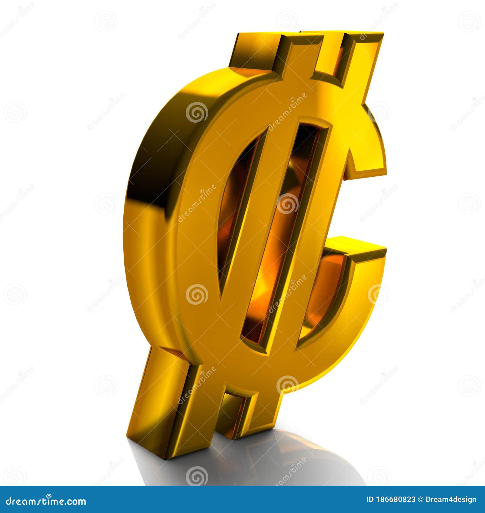 Costa Rica Colon Currency Symbols Gold Color 3d Render Isolated On