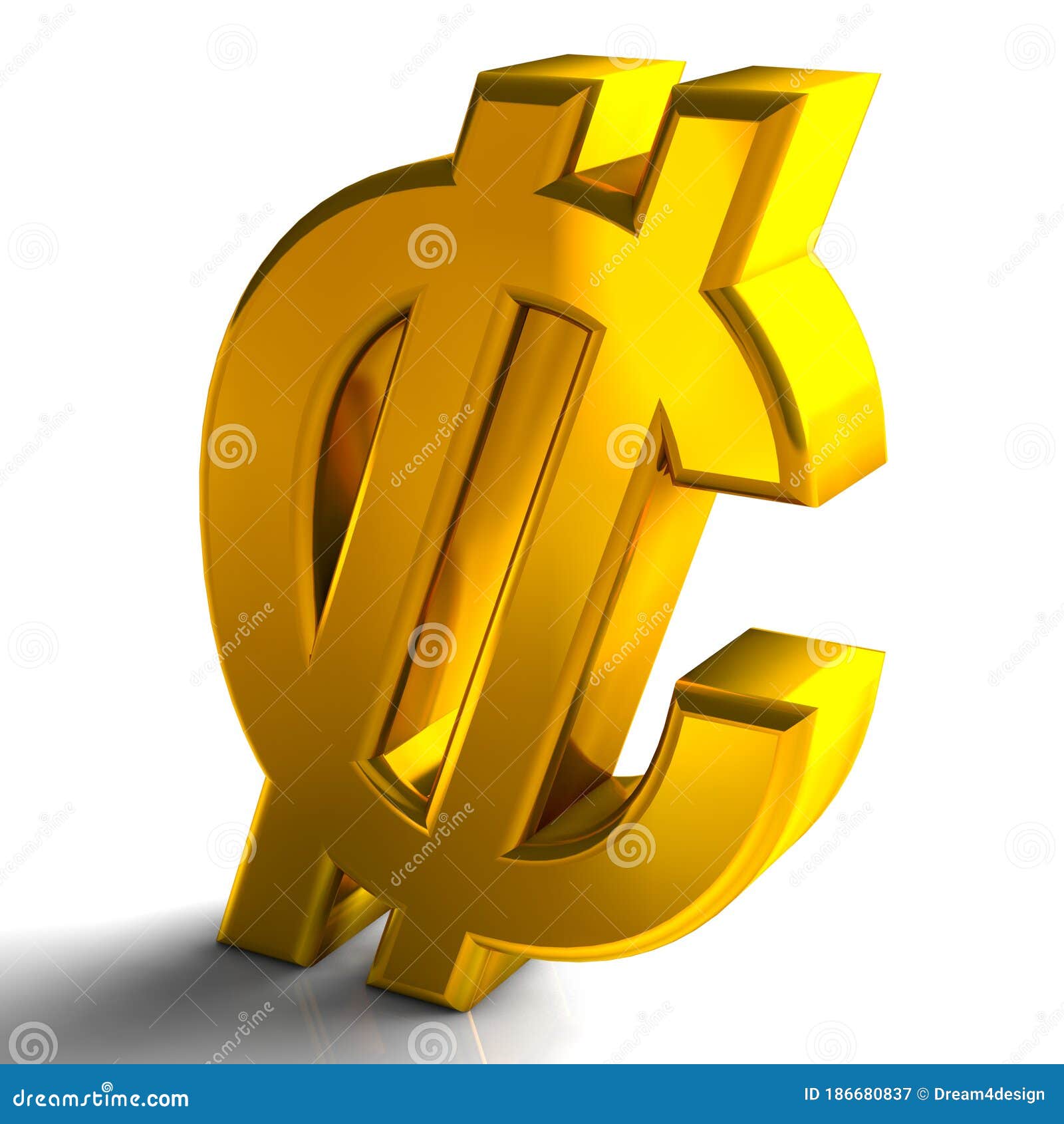Costa Rica Colon Currency Symbols Gold Color 3d Render Isolated On