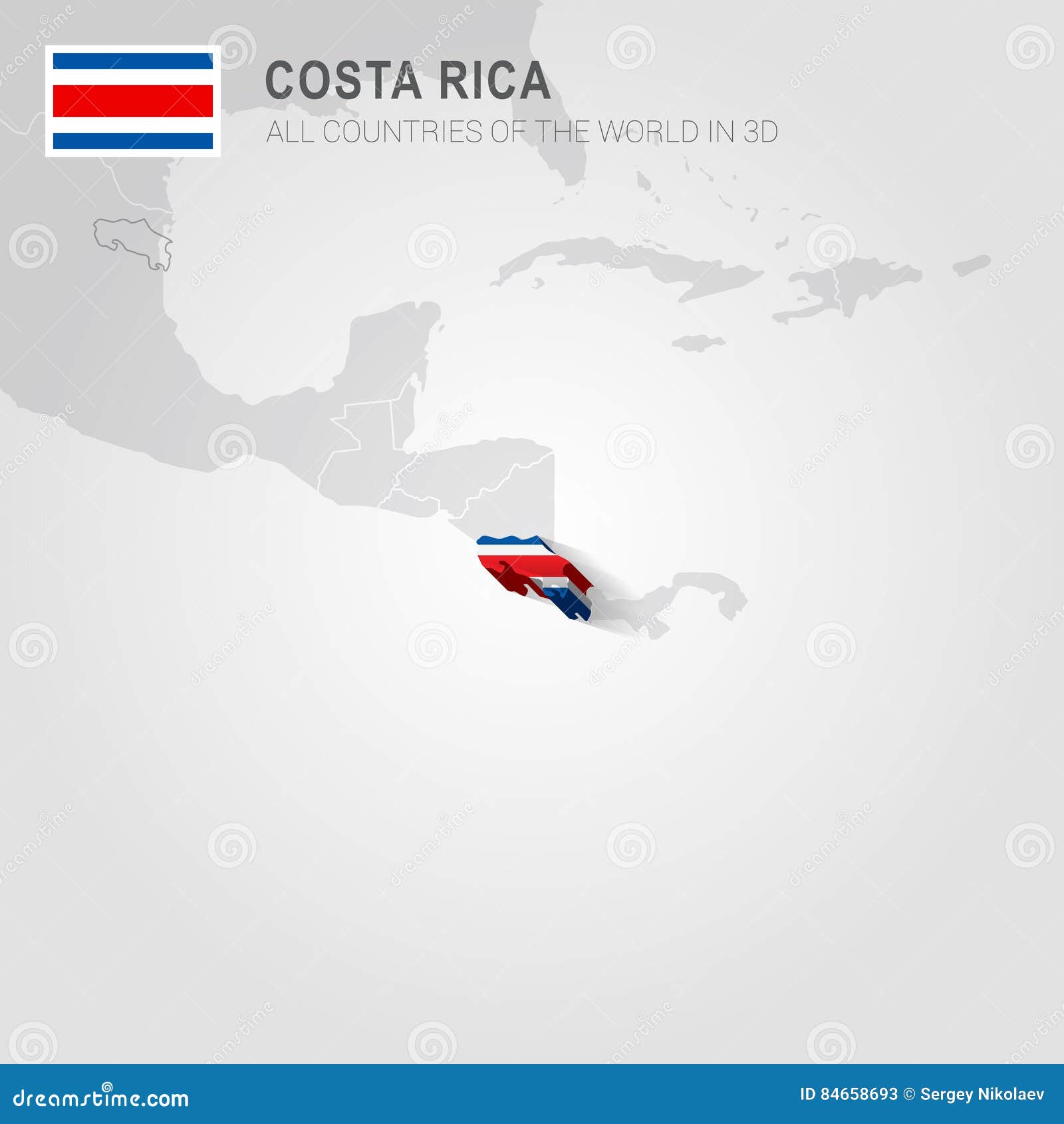 Costa Rica Drawn on Gray Map. Stock Vector - Illustration of drawn ...