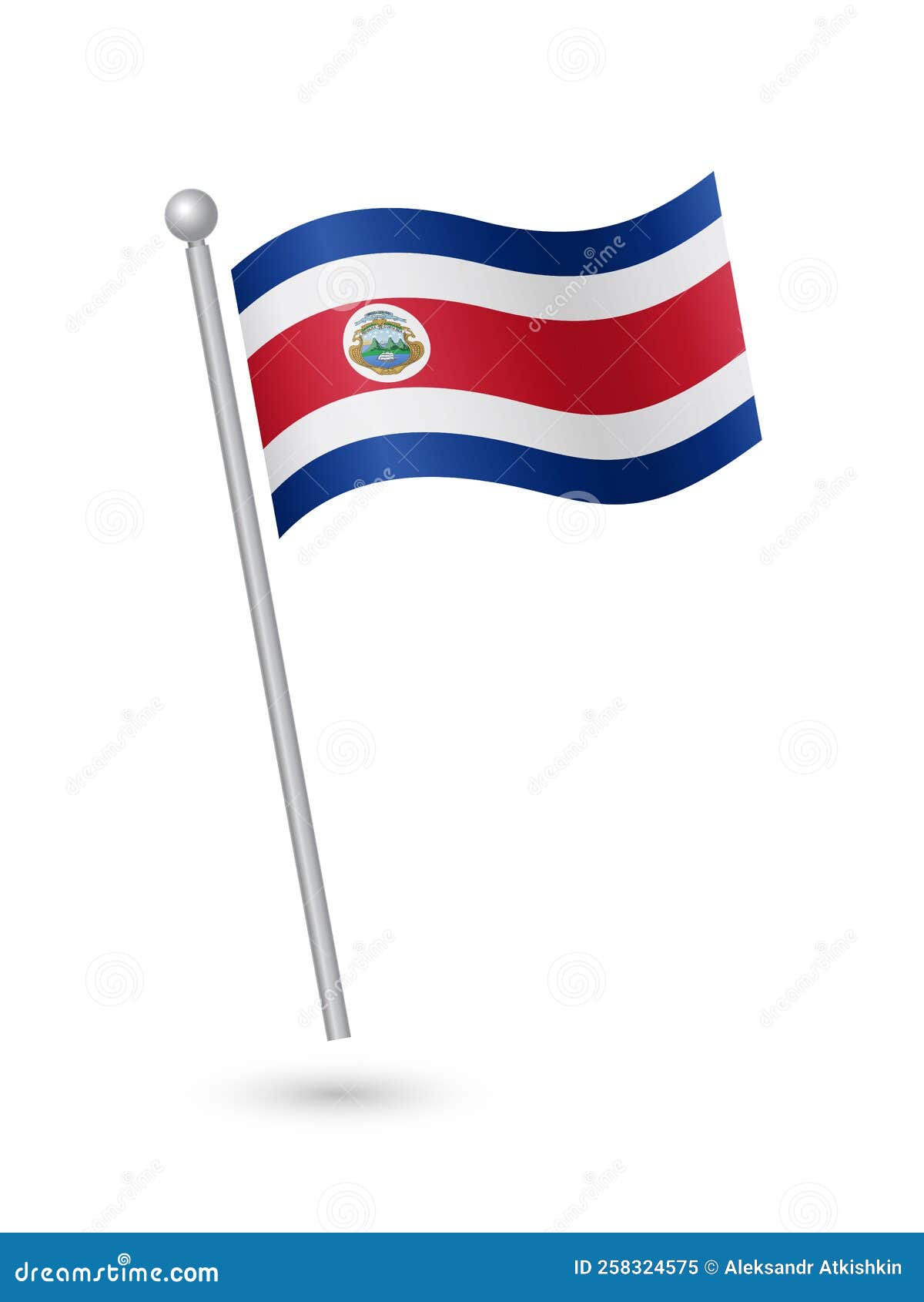 Costa Rica flag stock vector. Illustration of waving - 258324575