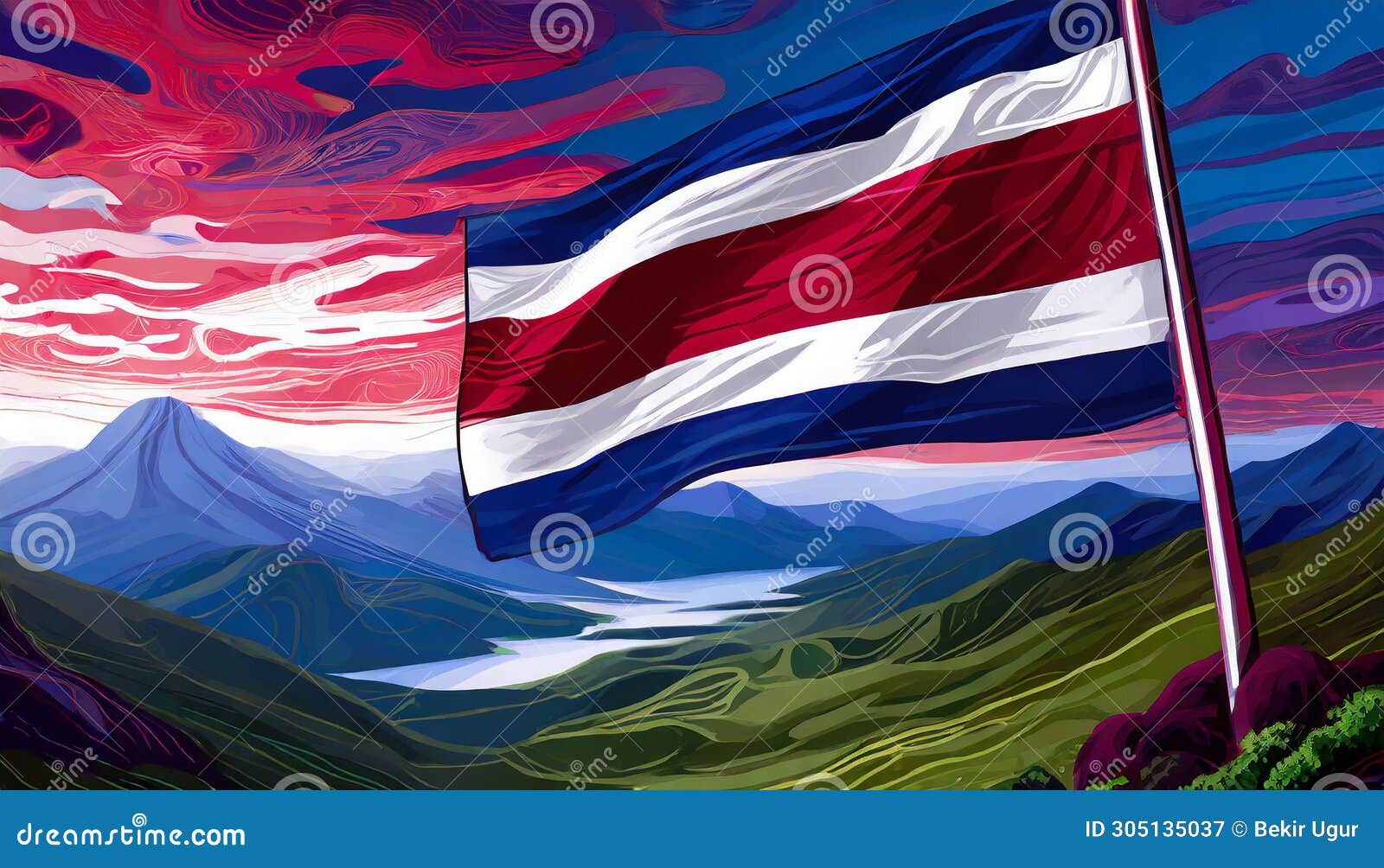 Costa Rica Flag Waving stock illustration. Illustration of central ...
