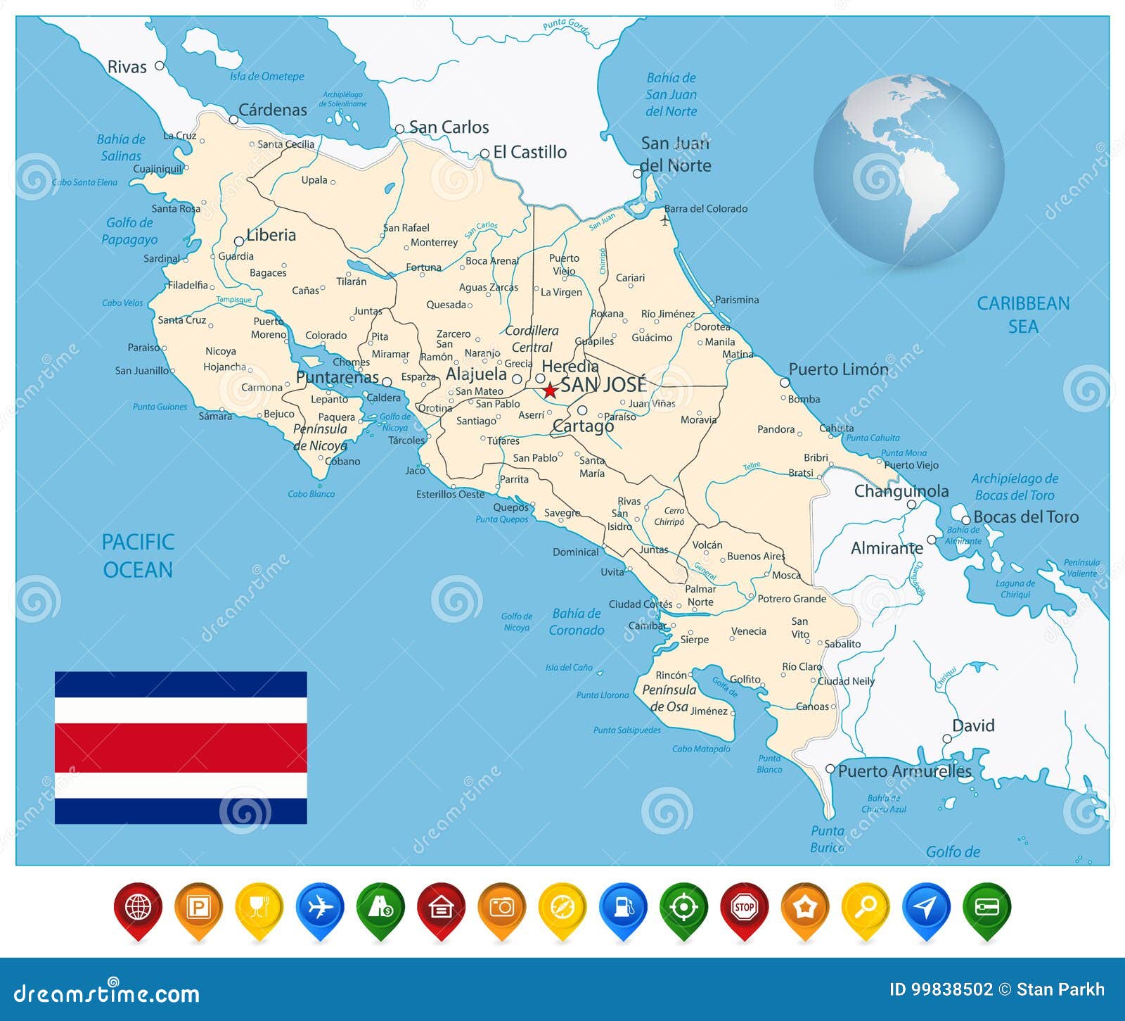 Costa Rica Map Ed Indicatori Variopinti Della Mappa Illustrazione ...