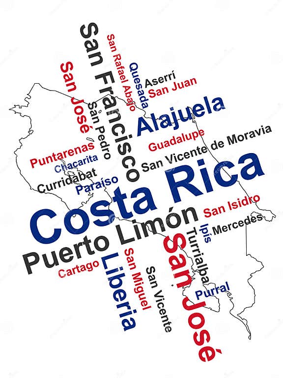 Costa Rica Map en Steden vector illustratie. Illustration of ...