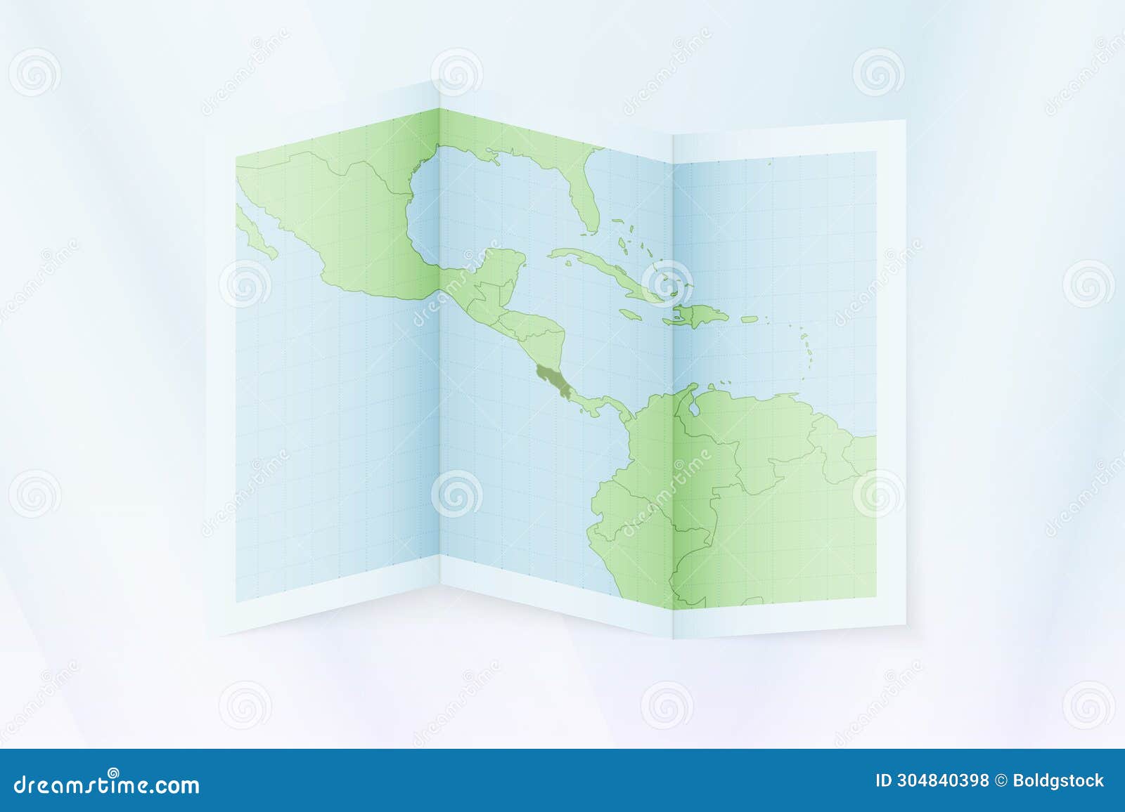 Costa Rica Map, Folded Paper with Costa Rica Map Stock Vector ...
