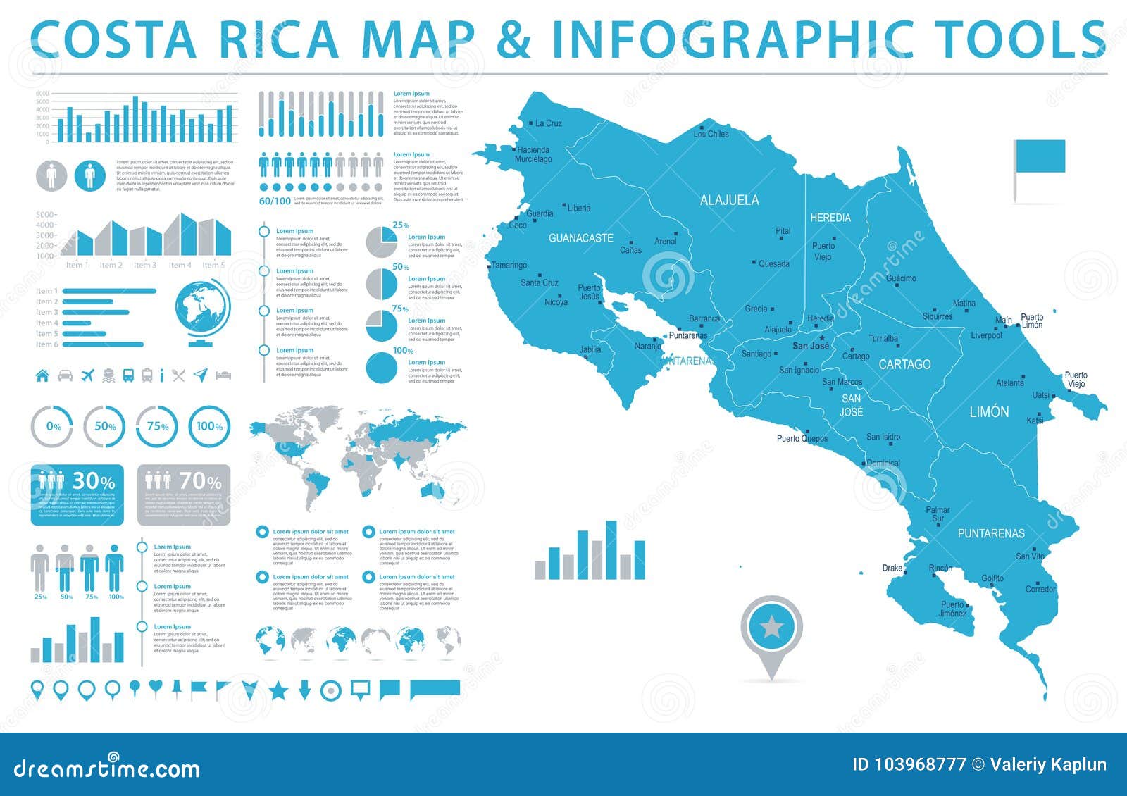 Costa Rica Map - Info Graphic Vector Illustration Stock Illustration ...