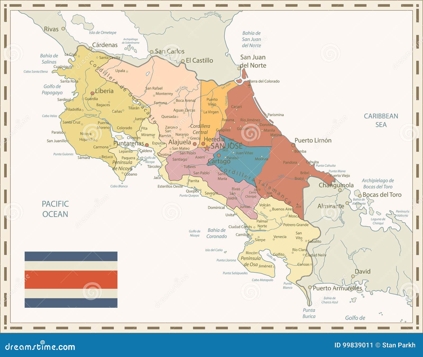 Costa Rica Map Retro Colors Ilustración del Vector - Ilustración de ...