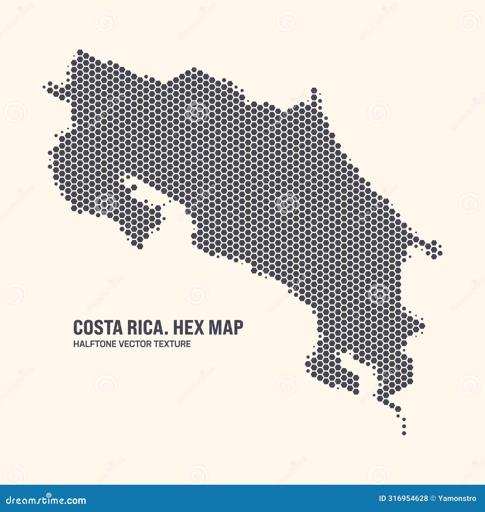 Costa Rica Map Vector Hexagonal Halftone Pattern Isolated on Light ...