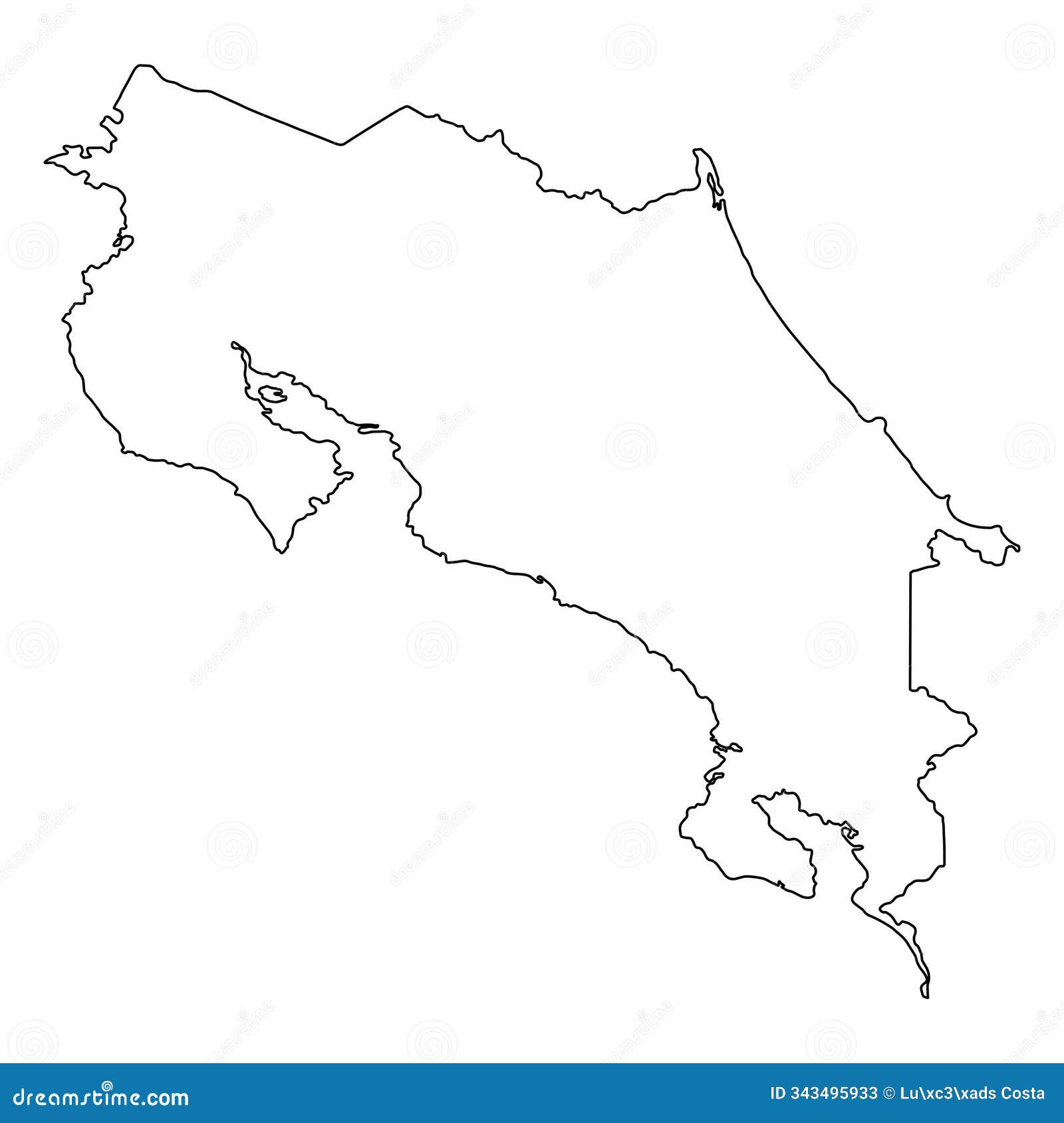 Costa Rica outline map stock vector. Illustration of national - 343495933