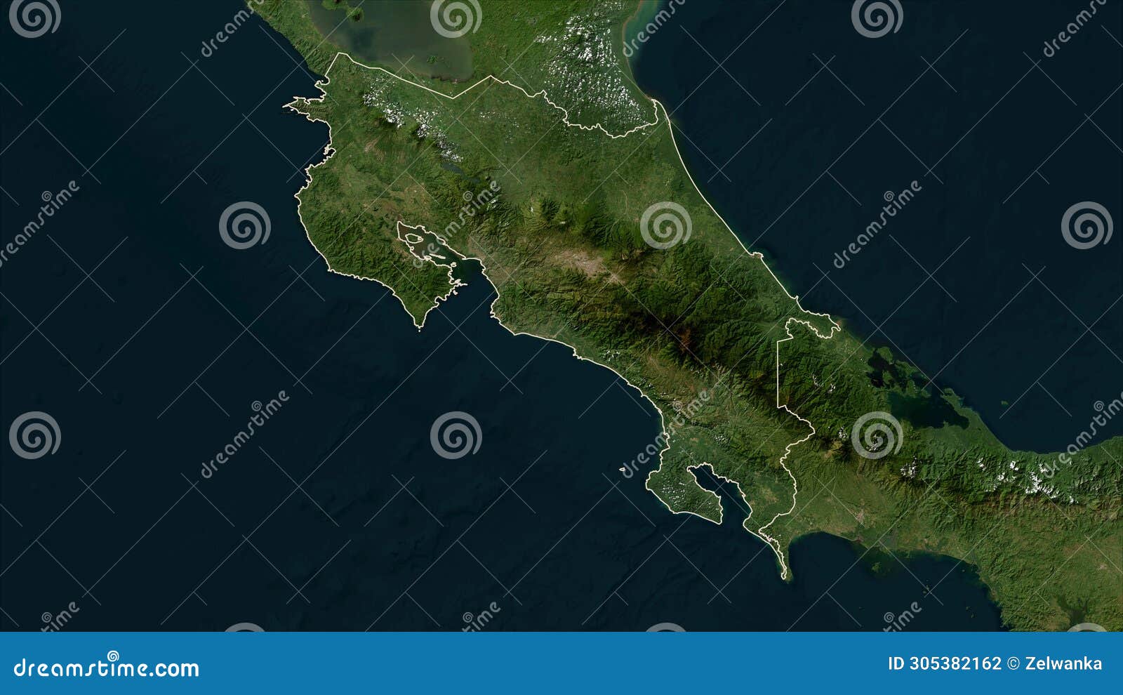 Costa Rica Outlined. Low-res Satellite Stock Illustration ...