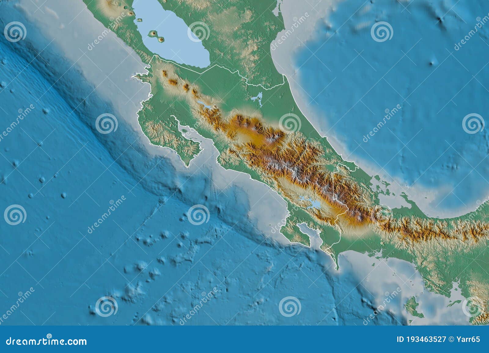 Costa Rica Outlined. Relief Stock Illustration - Illustration of planet ...