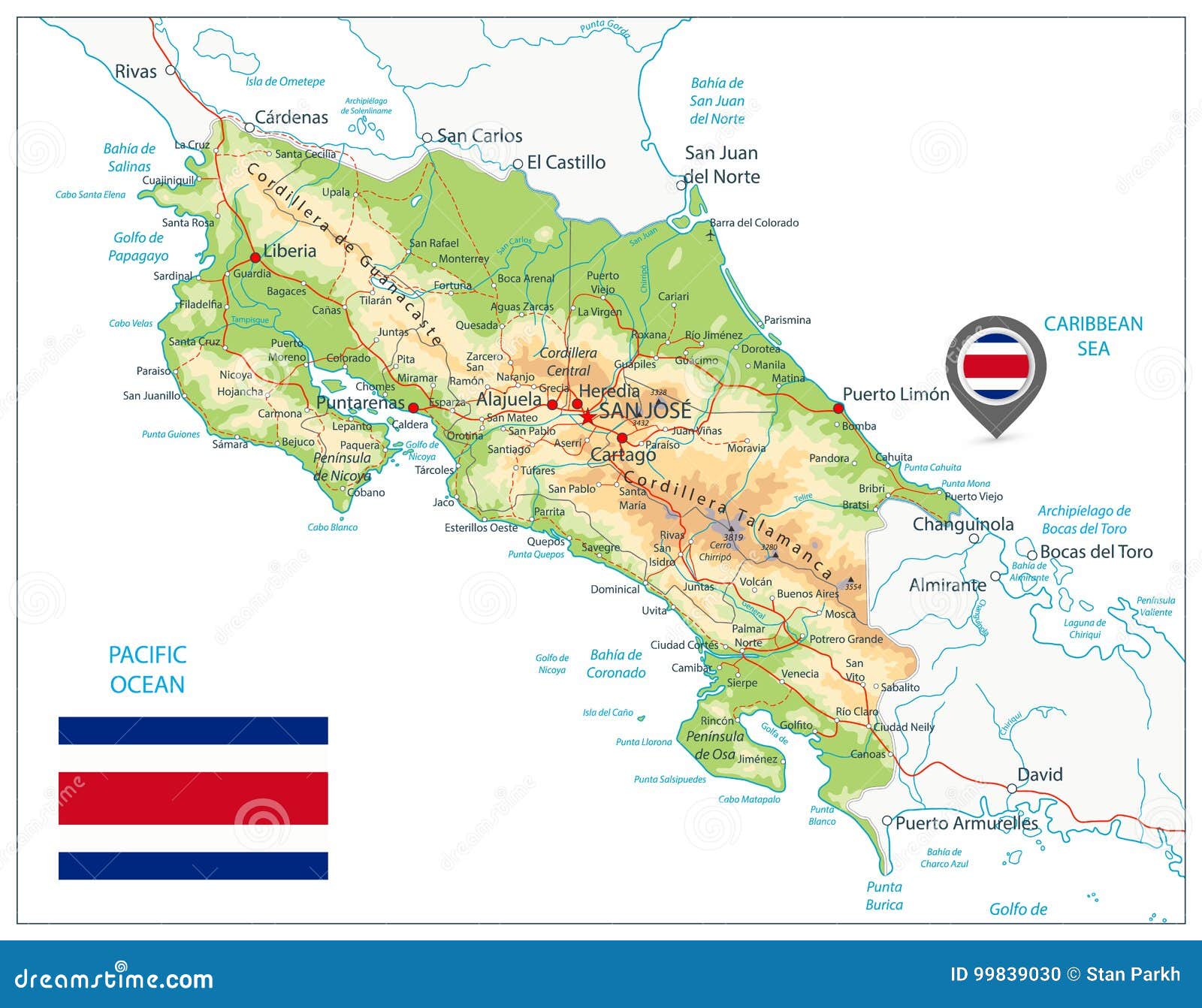 Costa Rica Physical Map Op Wit Vector Illustratie - Illustration of ...