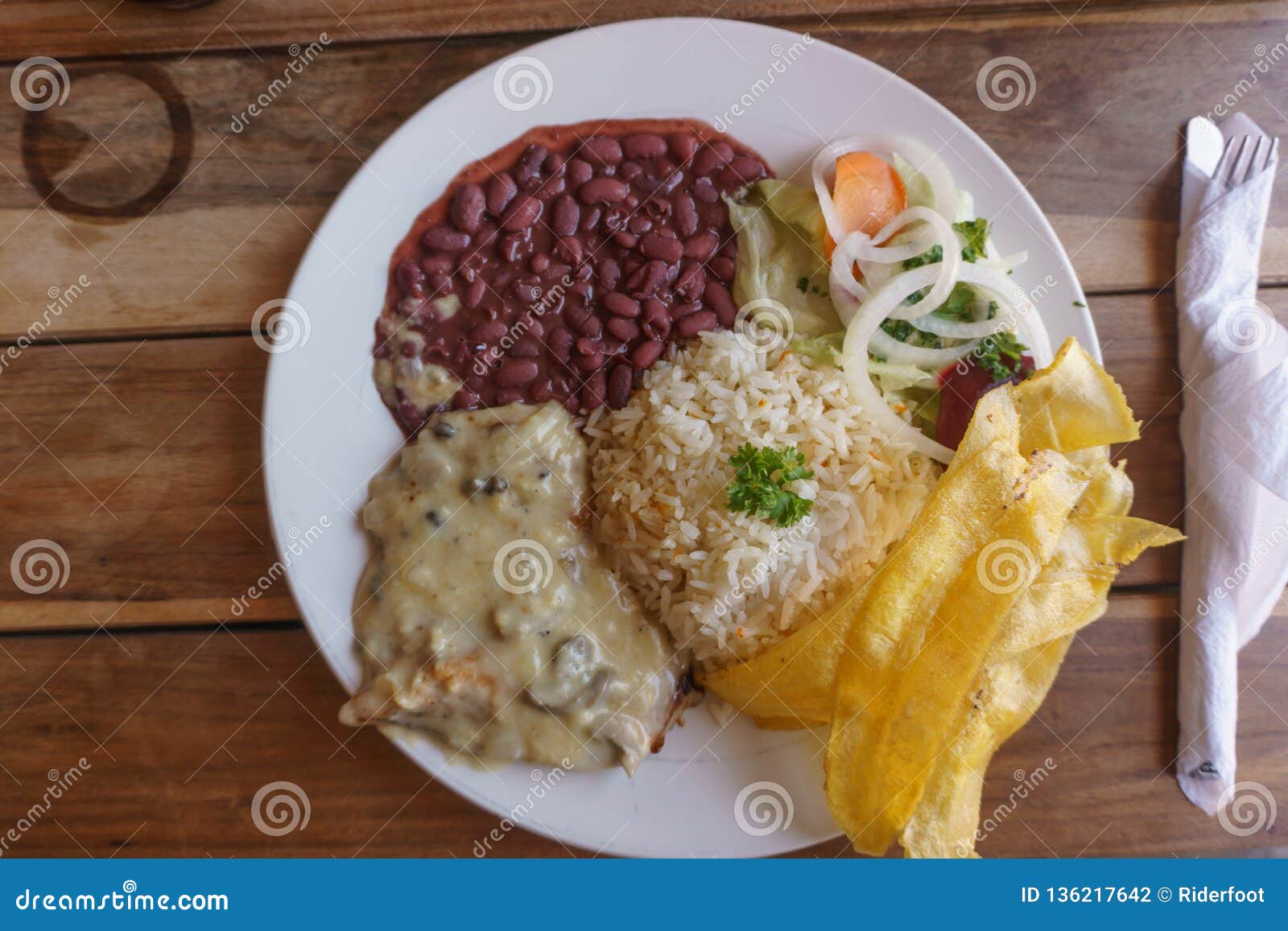 Costa Rica Plate, Meat with Rice and Beans Stock Photo - Image of rica ...