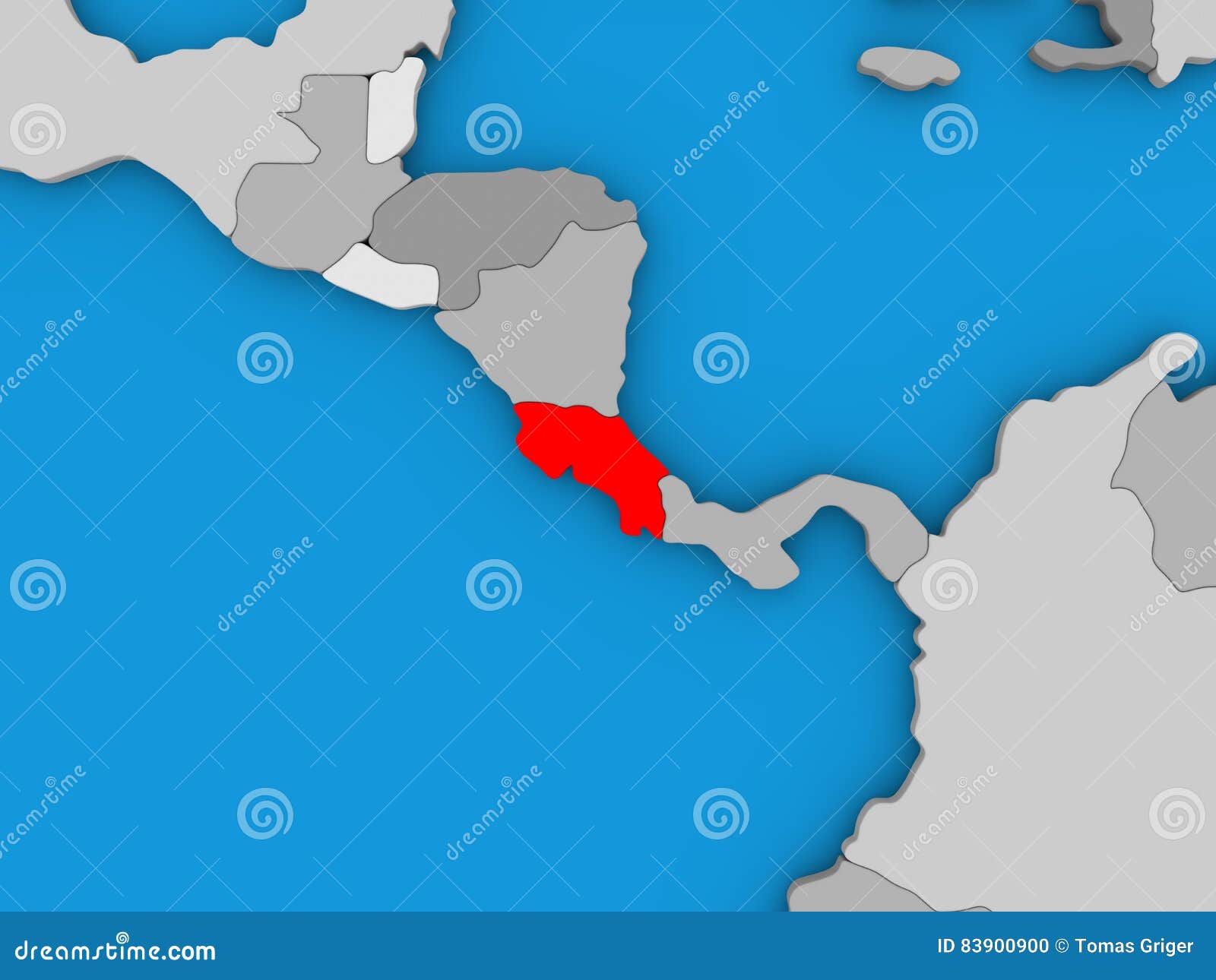 Costa Rica in red on globe stock illustration. Illustration of south ...