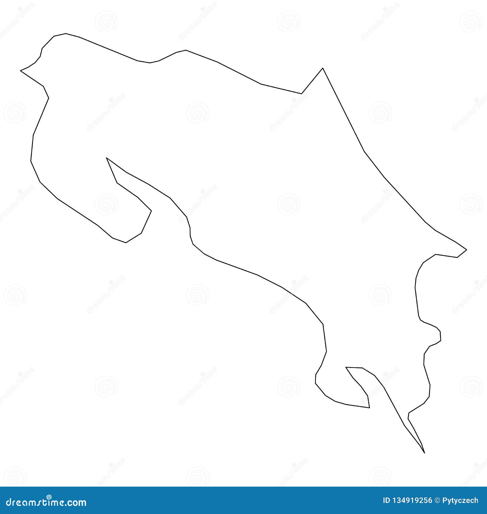 Costa Rica - Solid Black Outline Border Map of Country Area. Simple ...