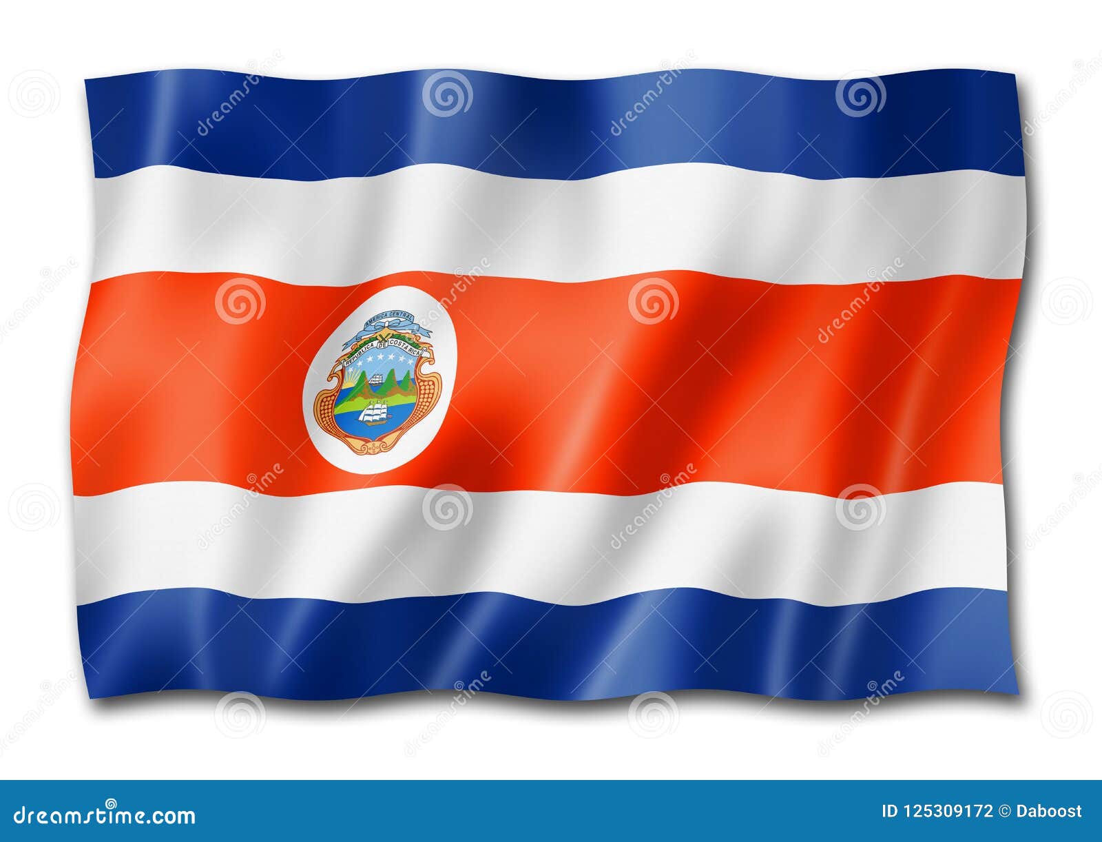 Costa Rican Flag Isolated on White Stock Illustration - Illustration of ...