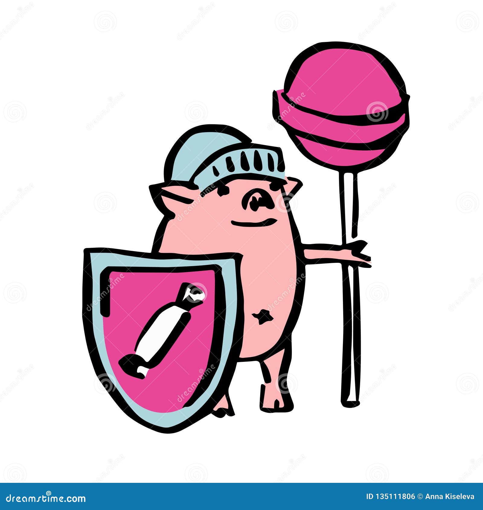 Costumed Funny Vector Knight Piglet With Lollypop | CartoonDealer.com ...