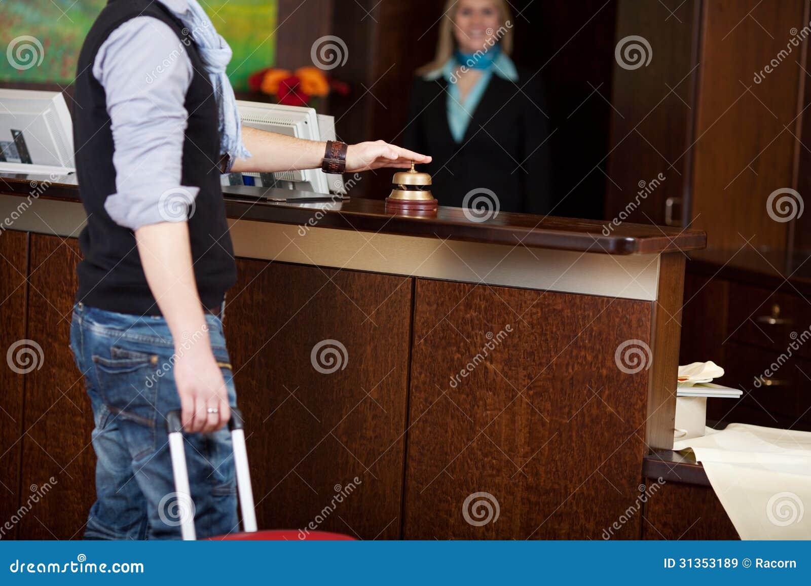 Costumer Ringing Bell at Hotel Counter Stock Image - Image of lobby ...