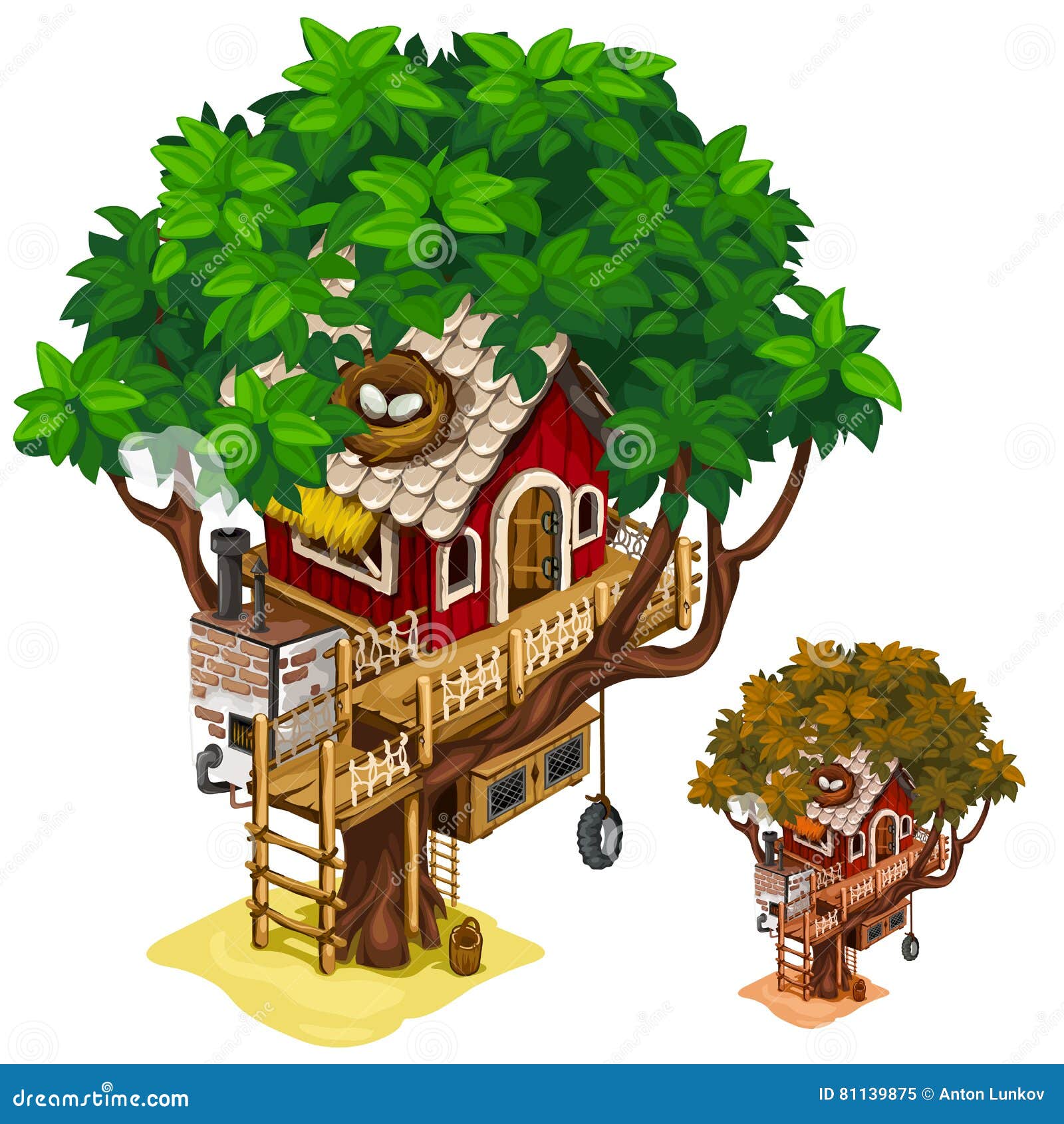 Cosy House Built on Large Tree. Vector Isolated Stock Vector ...