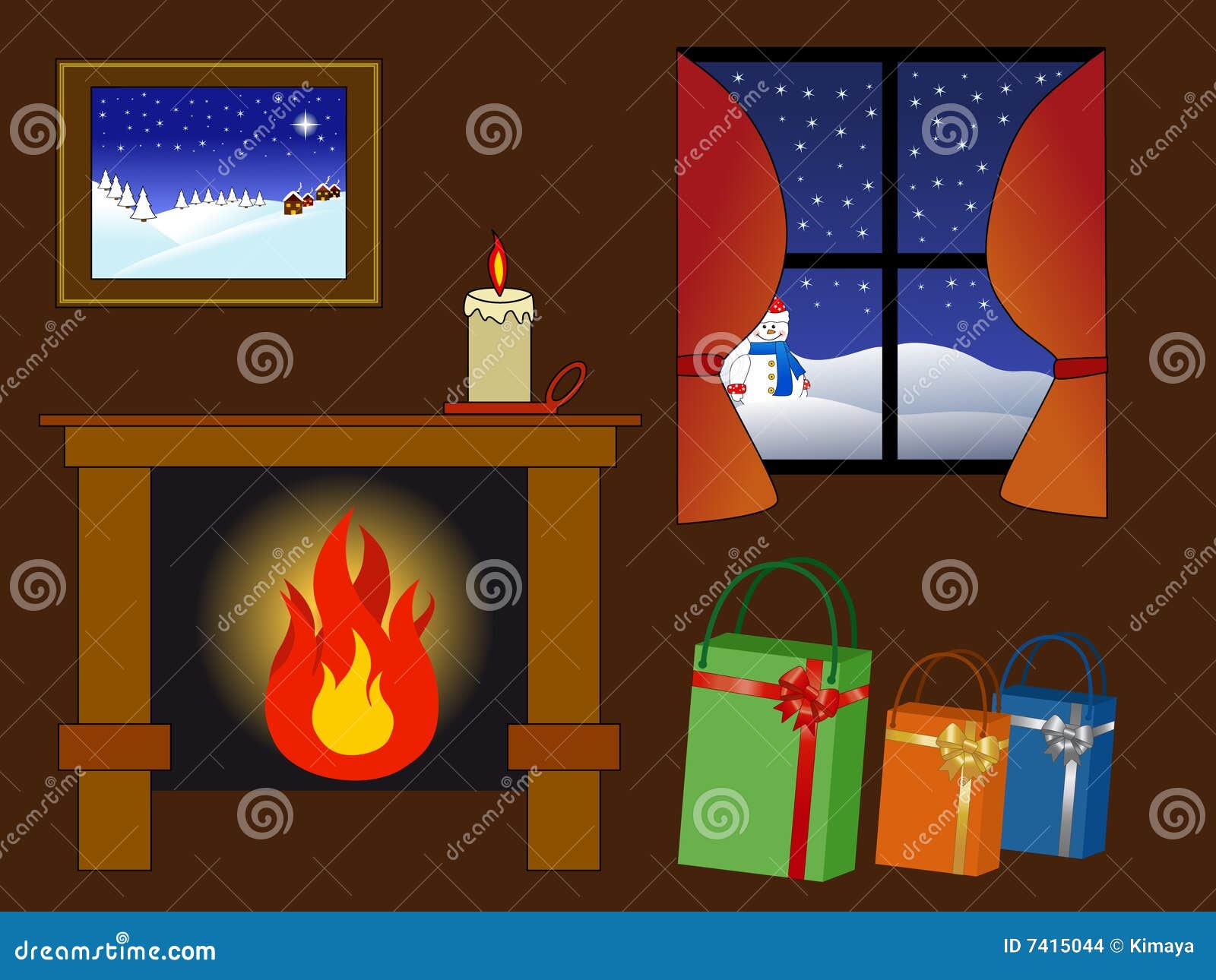 Cosy winter scene stock vector. Illustration of interior - 7415044
