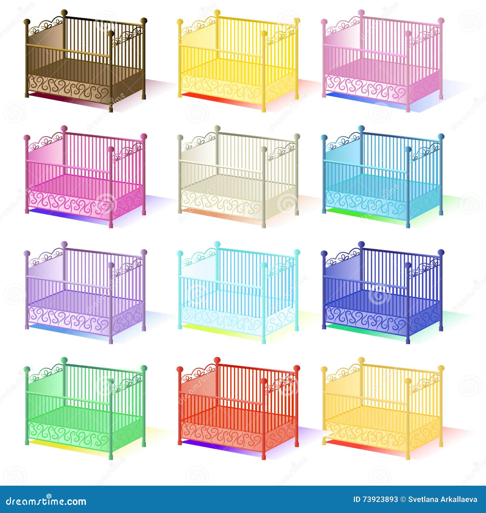 Cot , Illustration Set Of Cots Assorted Colors 3D In Vector EPS ...