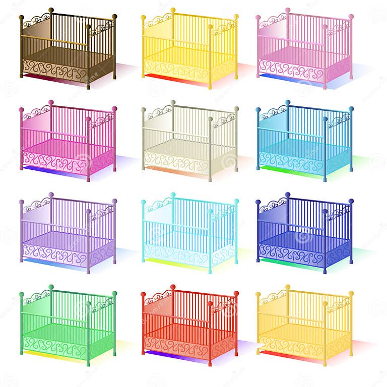 Cot , Illustration Set of Cots Assorted Colors 3D in Vector EPS Stock ...