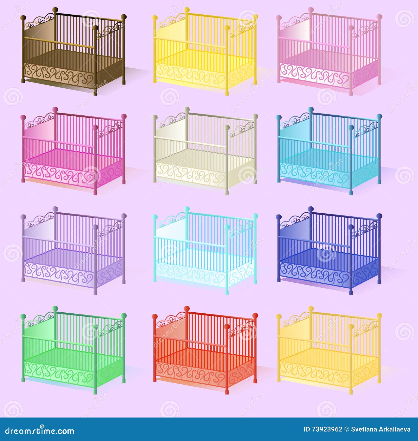 Cot , Illustration Set of Cots Assorted Colors 3D in Vector EPS Stock ...