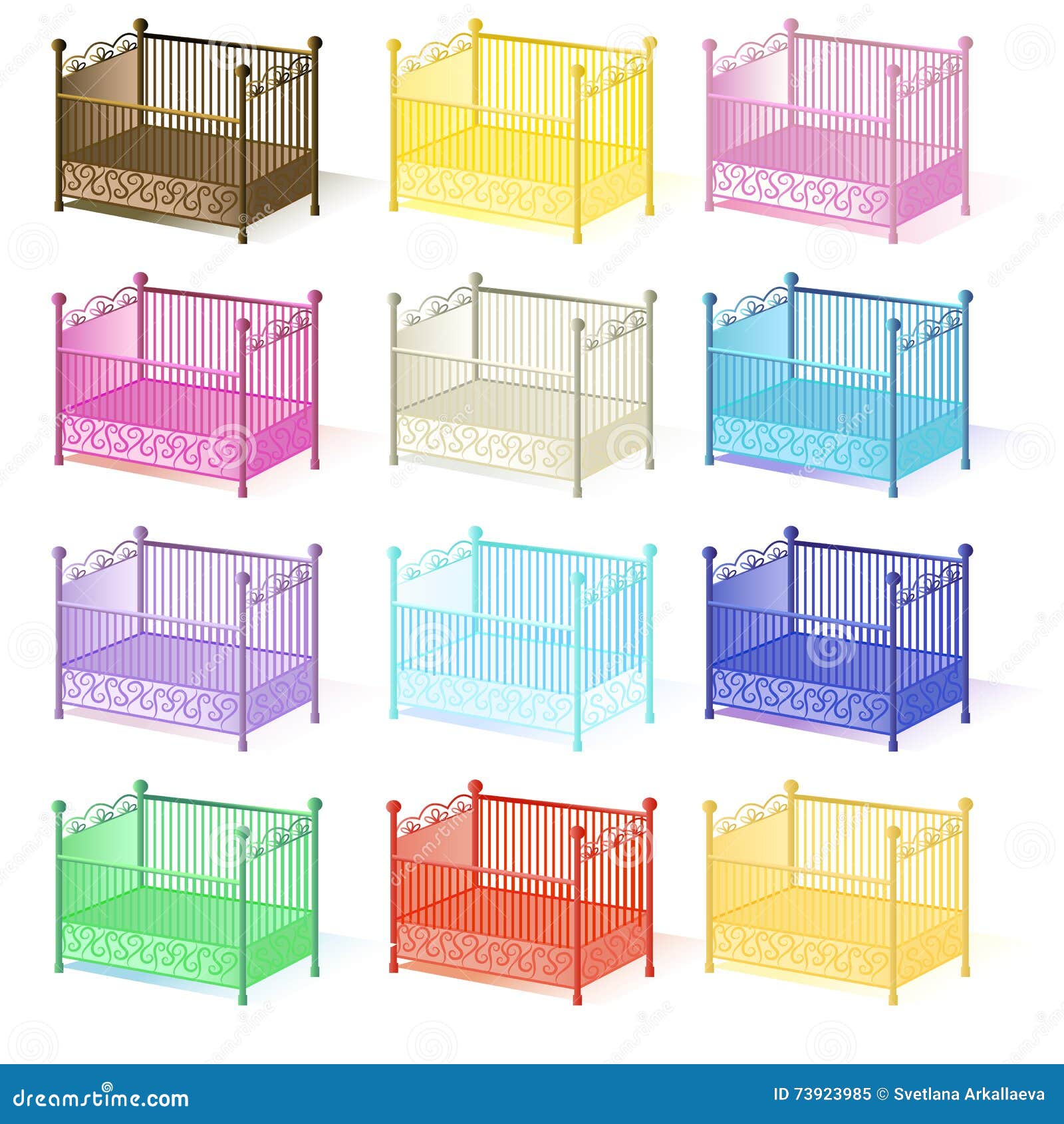 Cot , Illustration Set of Cots Assorted Colors 3D in Vector EPS Stock ...