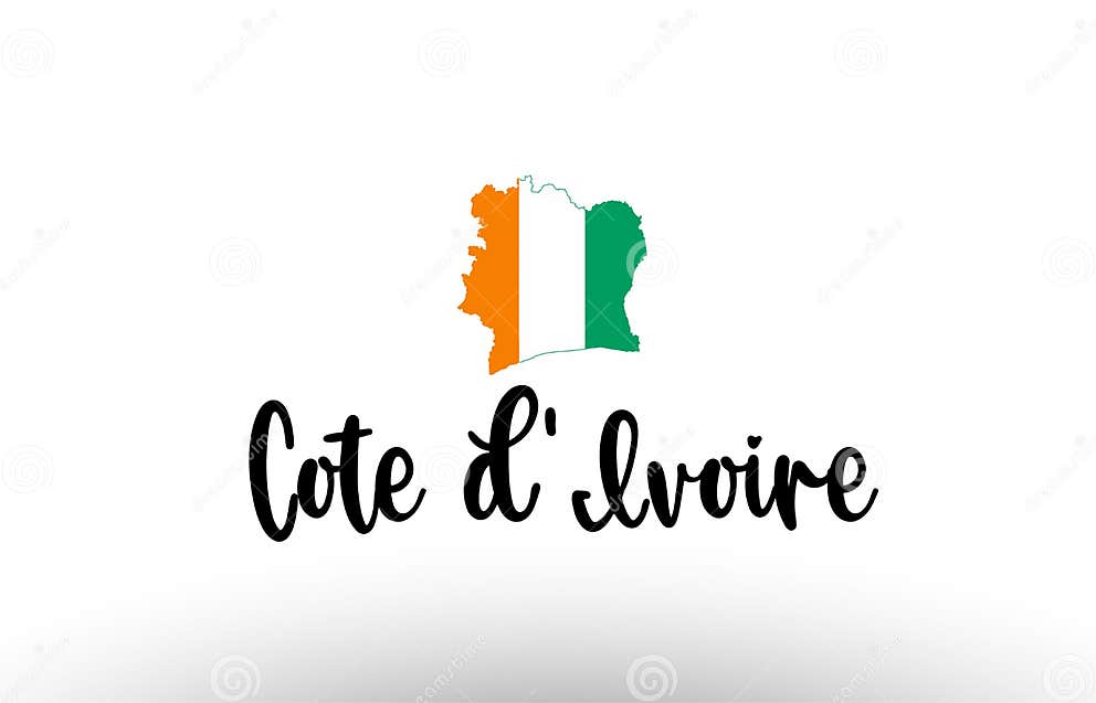 Cote D Ivoire Country Big Text With Flag Inside Map Concept Logo Stock