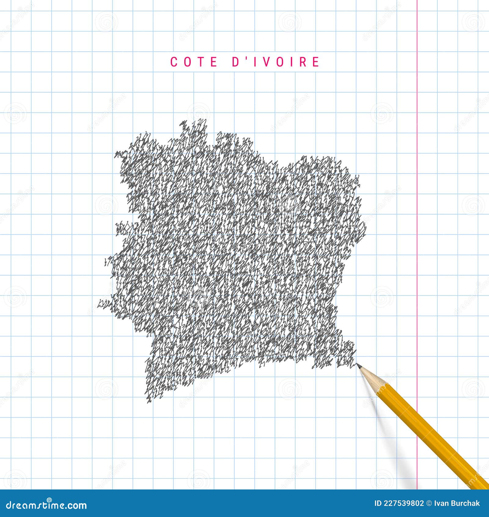 Cote DIvoire Sketch Scribble Vector Map Drawn on Checkered School ... Cote DIvoire Sketch Scribble Vector Map Drawn on Checkered School ...