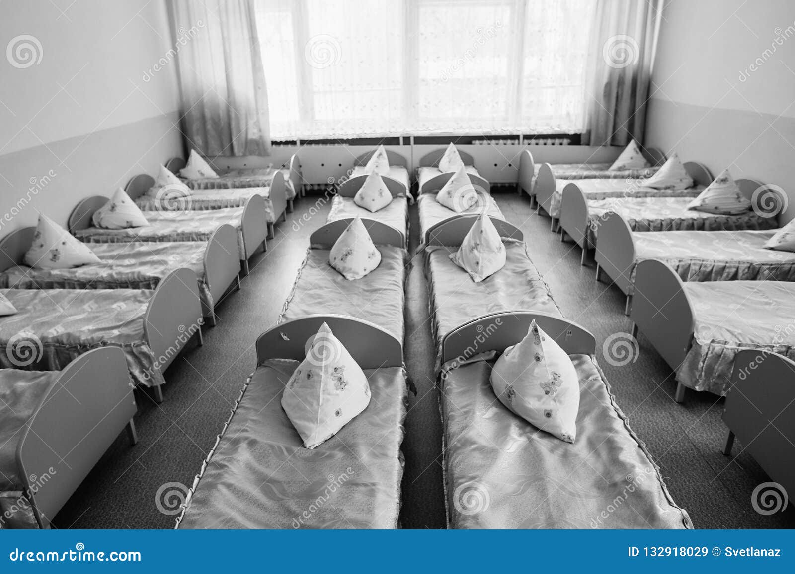 Cots in the Kindergarten. Orphanage or Boarding School Stock Image ...