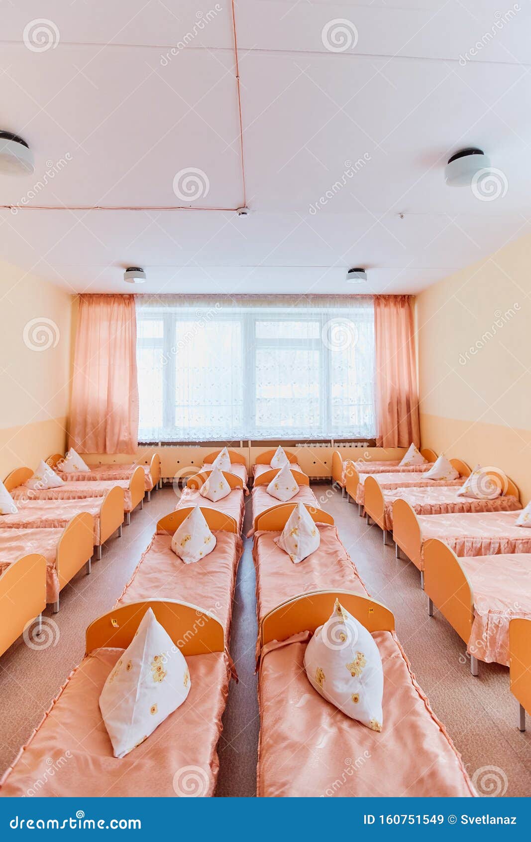 Cots in the Kindergarten. Orphanage or Boarding School Stock Image ...