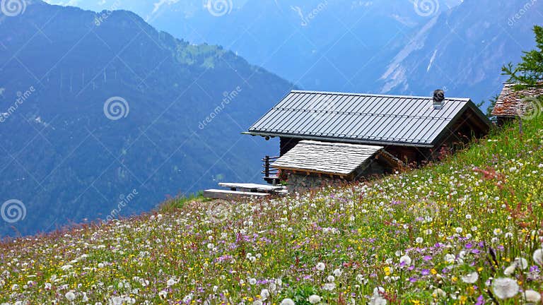 Cottage in the Alpine stock photo. Image of clouds, forest - 19368844