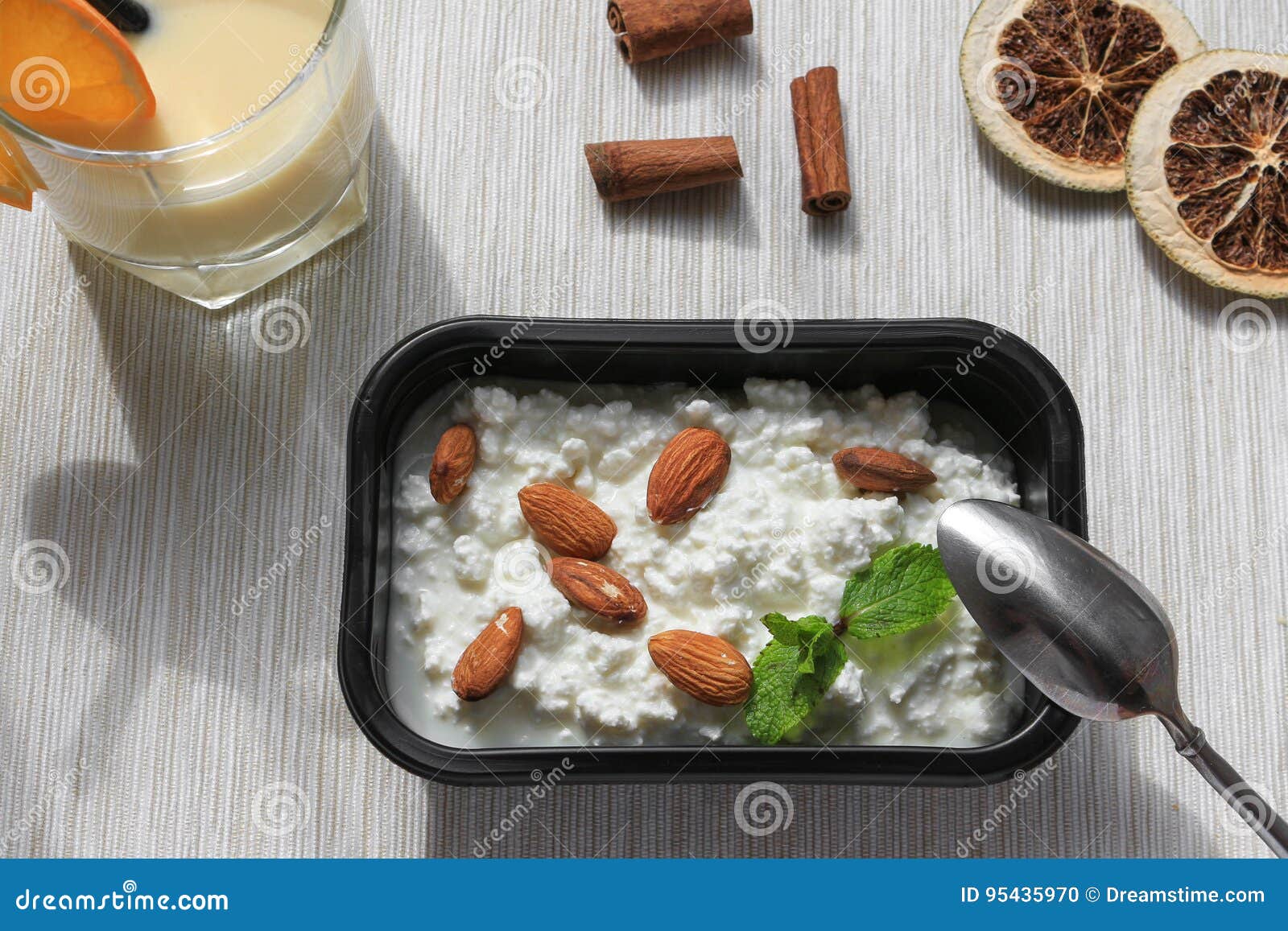 Cottage Cheese with Almonds Stock Photo - Image of flat, breakfast ...