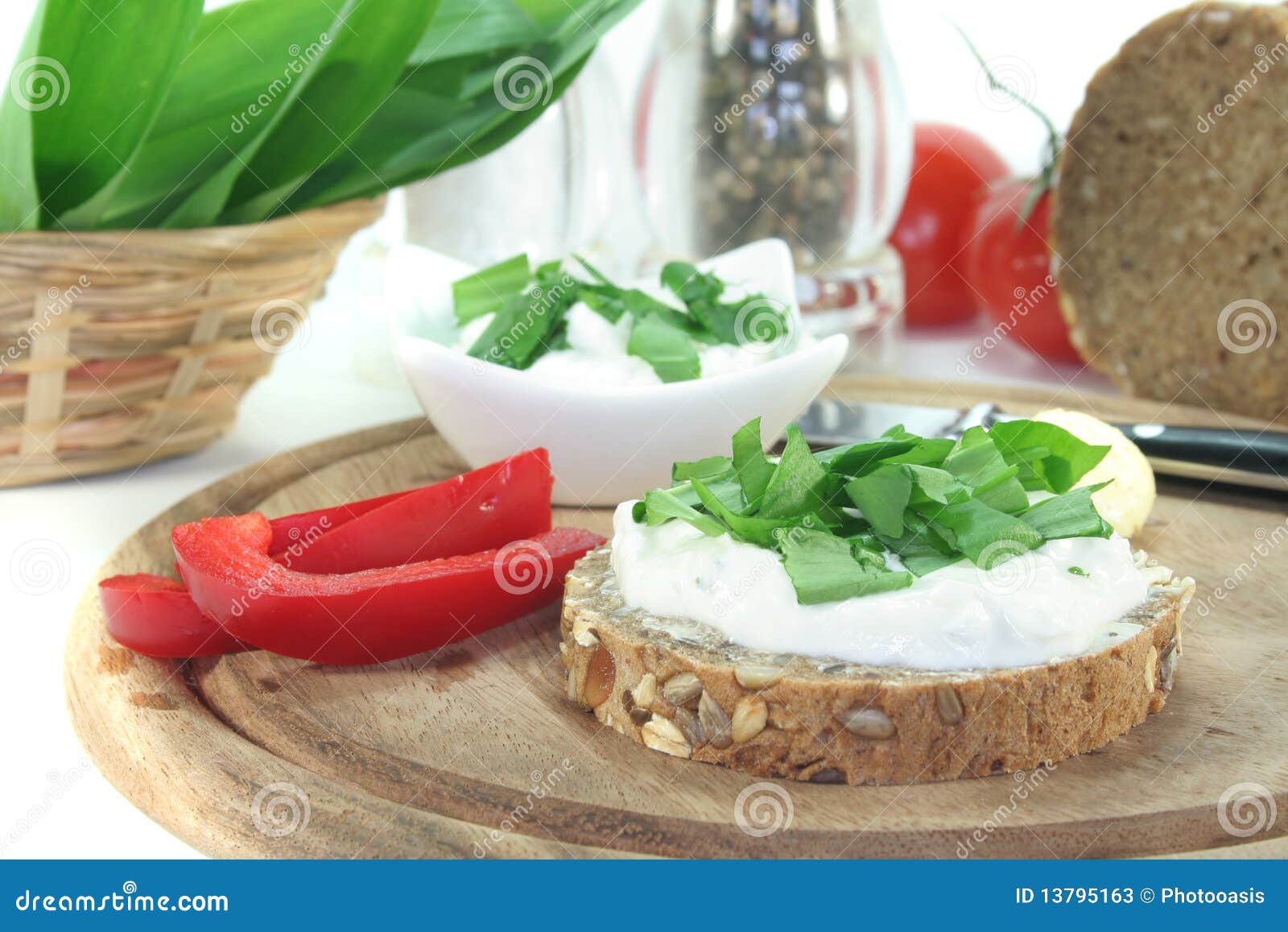 Cottage Cheese Bread with Wild Garlic Stock Image - Image of spread ...