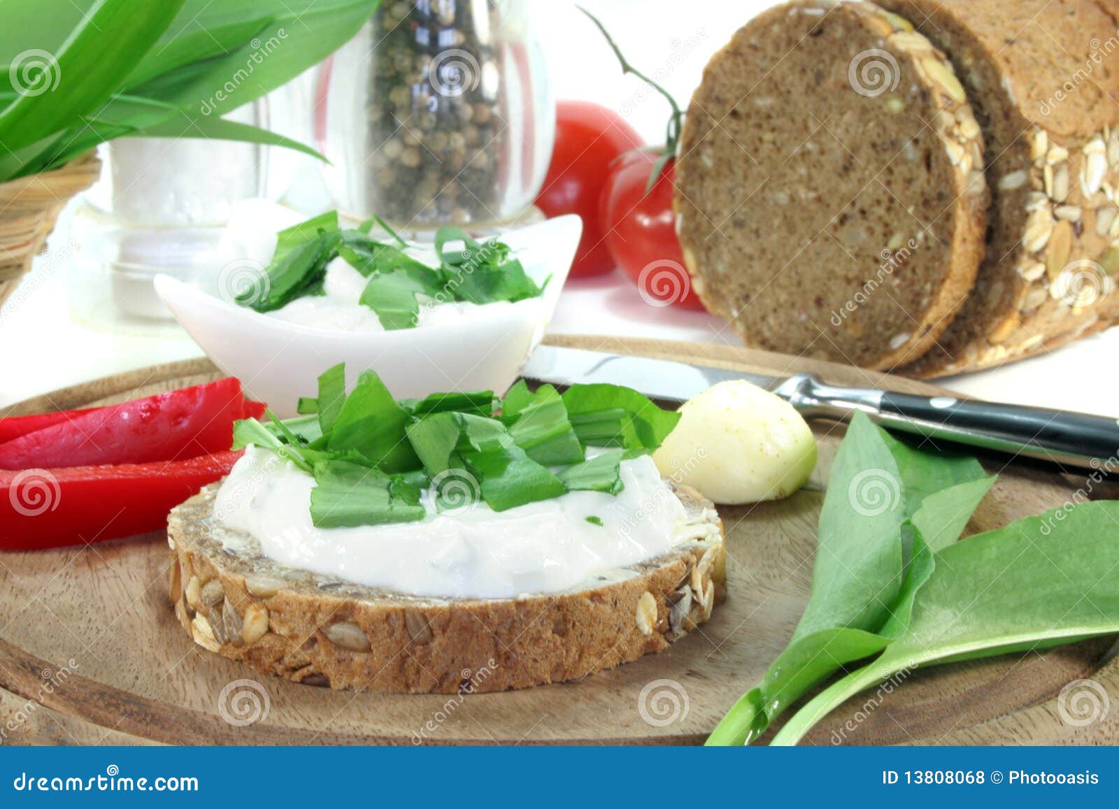 Cottage Cheese Bread with Wild Garlic Stock Photo - Image of butter ...