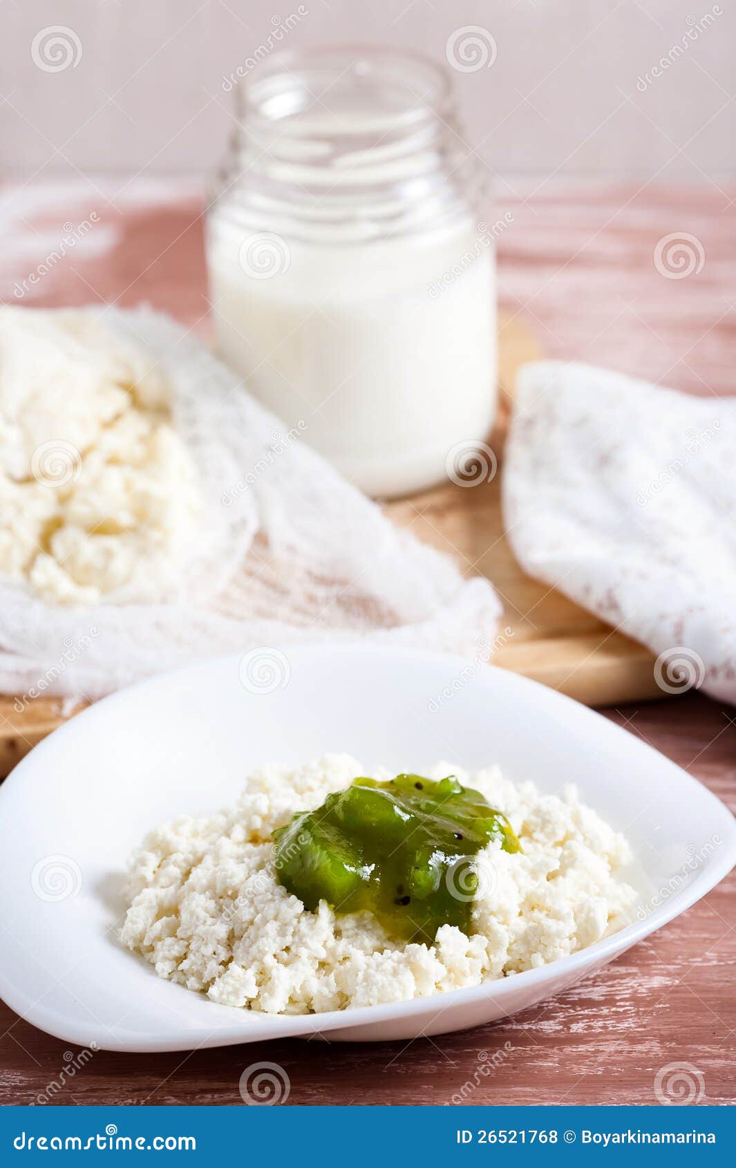 Cottage cheese and jam stock photo. Image of cheese, board - 26521768