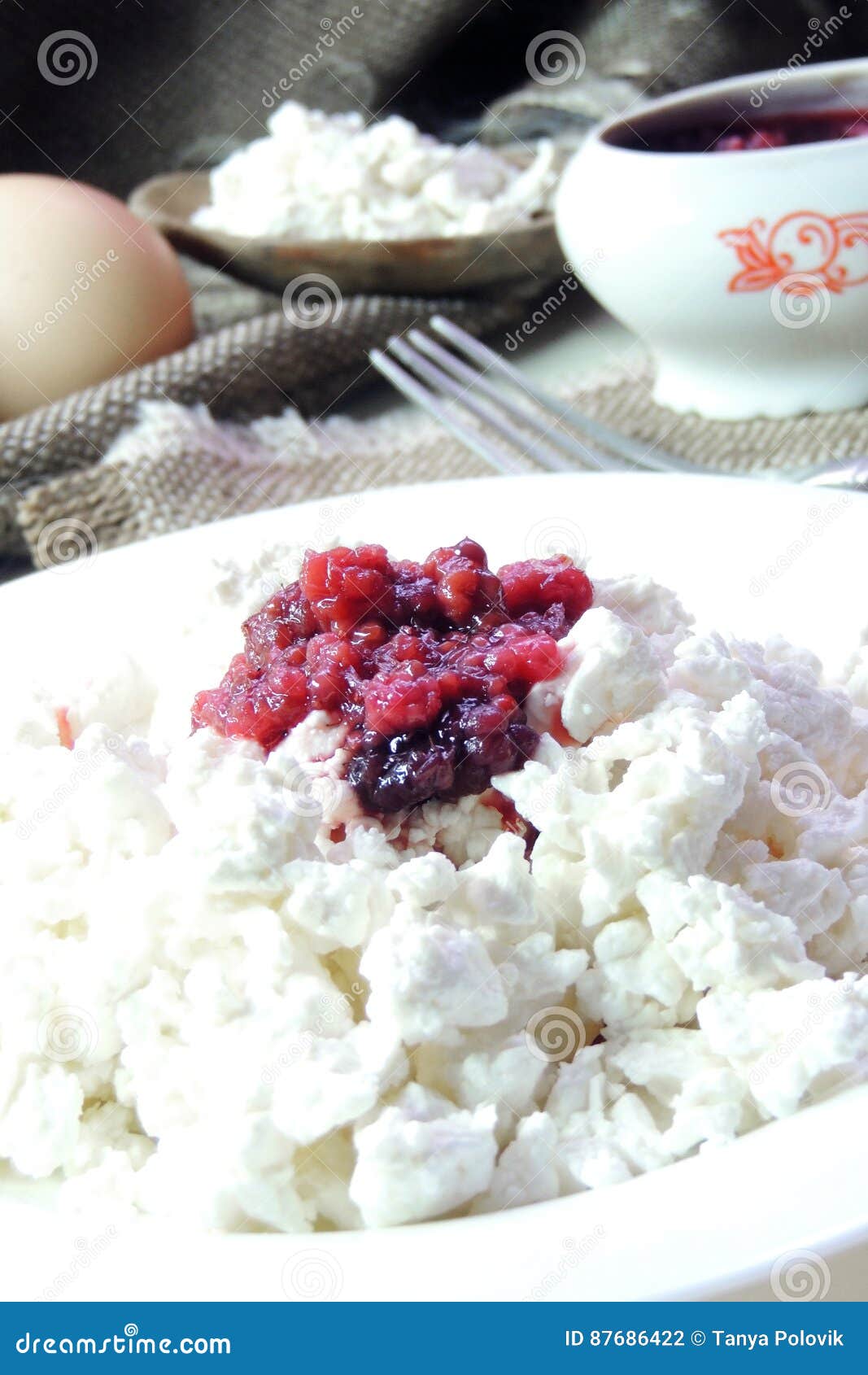 Cottage cheese with jam stock photo. Image of rural, ingredient - 87686422