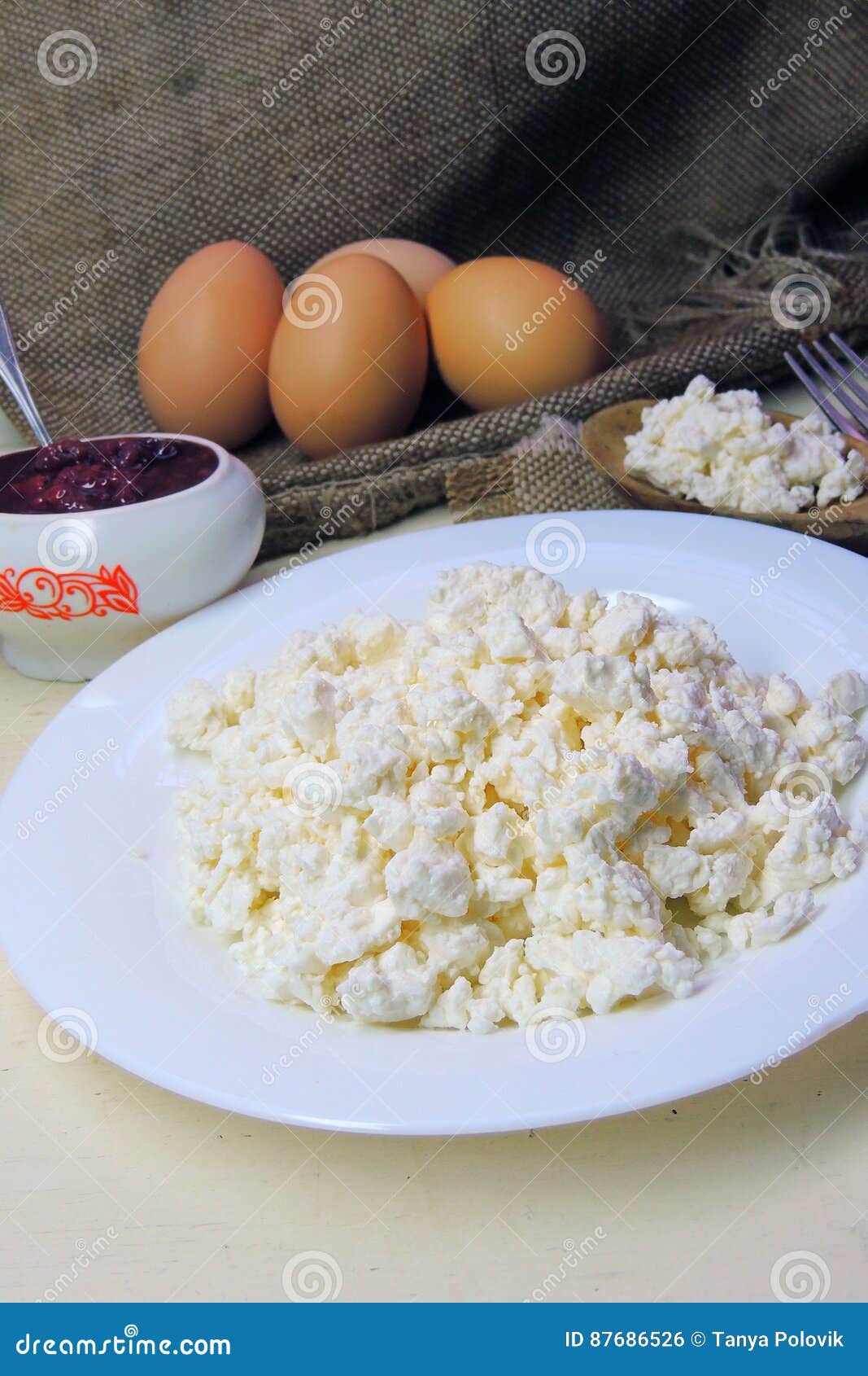 Cottage cheese with jam stock photo. Image of healthy - 87686526