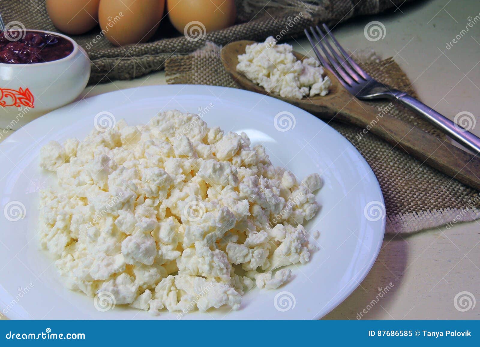 Cottage cheese with jam stock image. Image of milk, homemade - 87686585