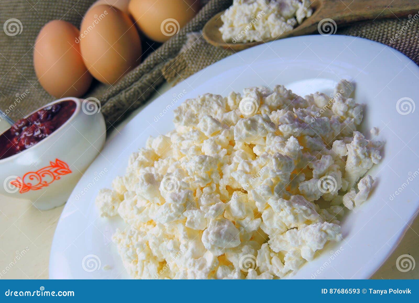 Cottage cheese with jam stock image. Image of health - 87686593