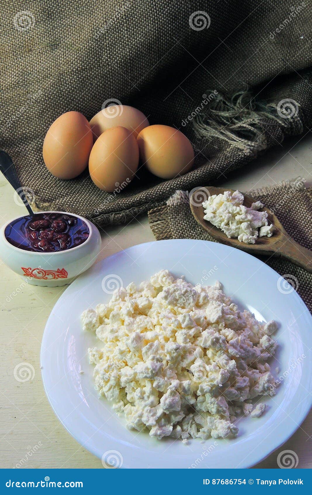 Cottage cheese with jam stock photo. Image of milk, product - 87686754