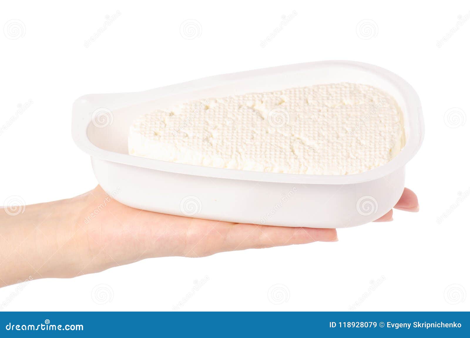 Cottage Cheese in a Plastic Container in Hand Stock Image - Image of ...
