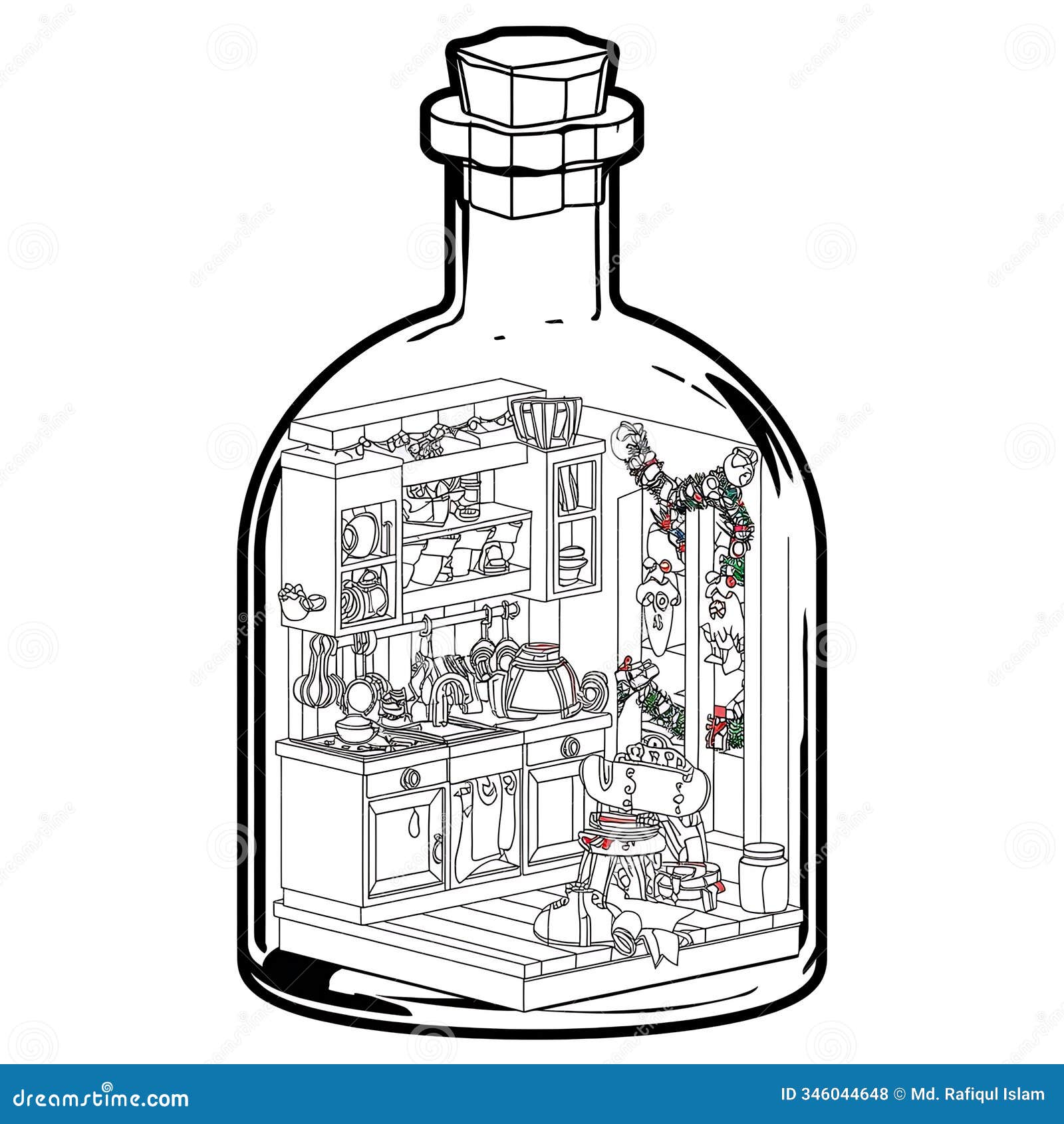 Cottage Core Coloring in a Bottle Jar Line Art Illustration Stock ...